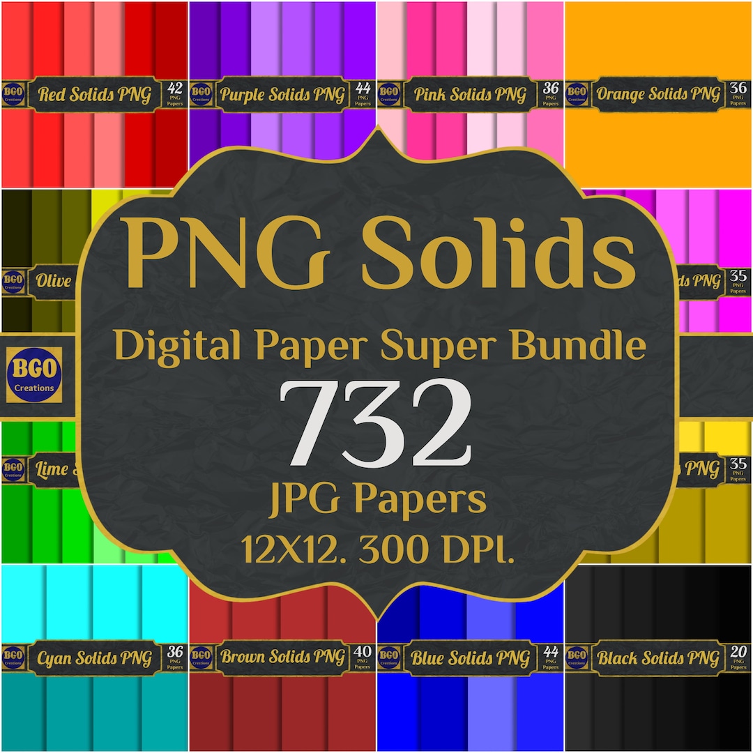 732 Plain Solid Colors PNG Digital Paper Super Bundle, Printable ...