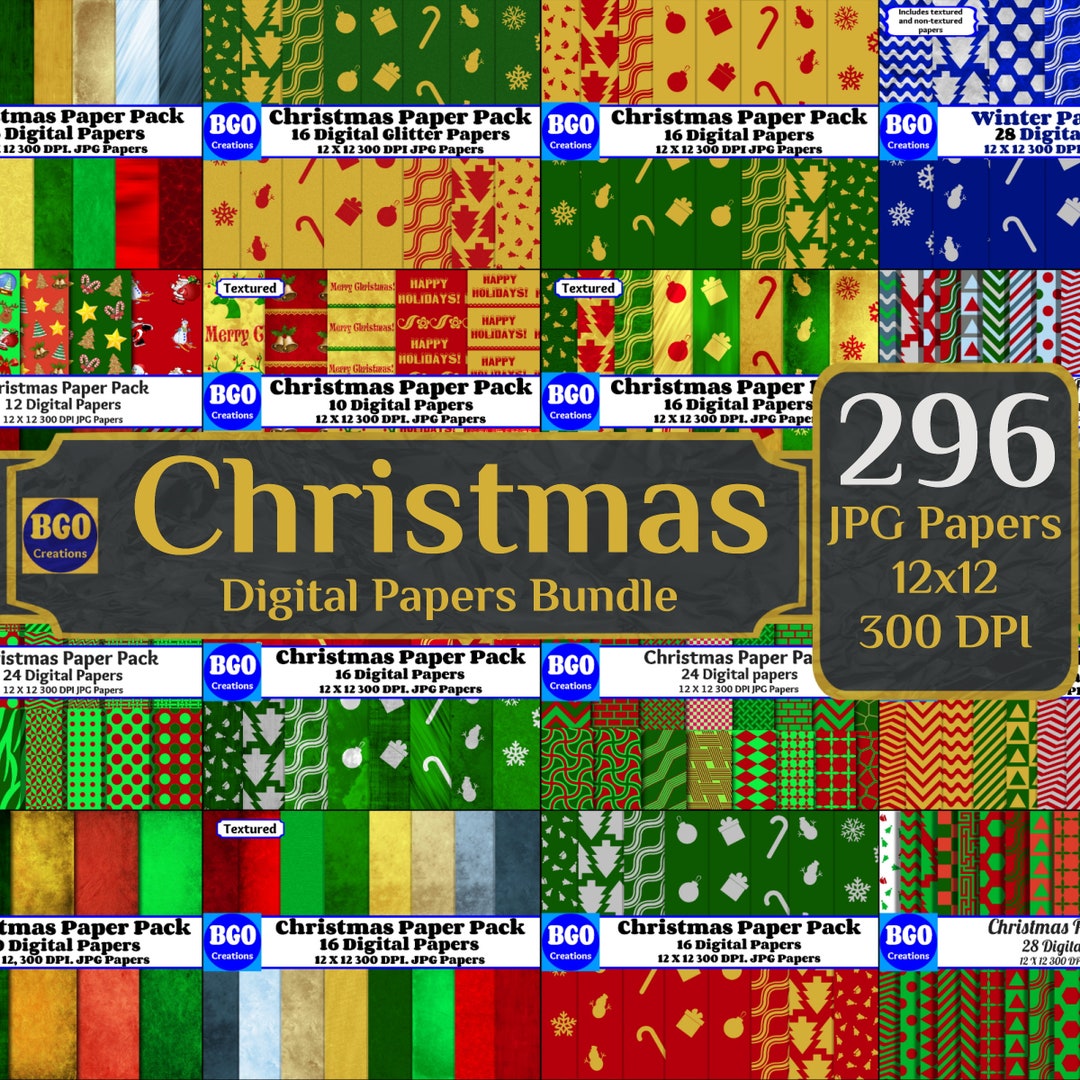 Giant Christmas Digital Paper Bundle, 296 Printable Digital Christmas ...