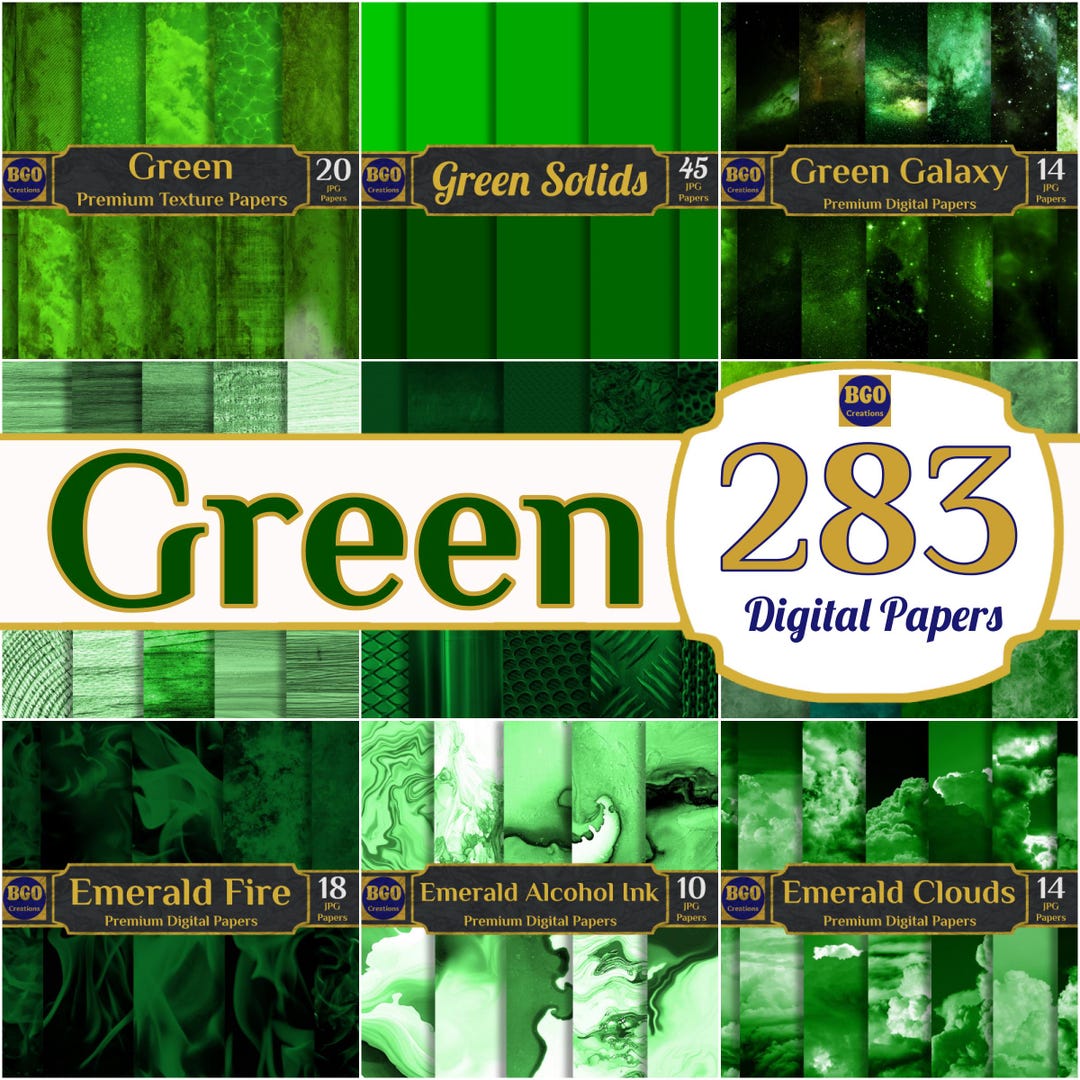 Green Digital Paper Bundle, 283 JPG Papers, Green Textures, Solids ...