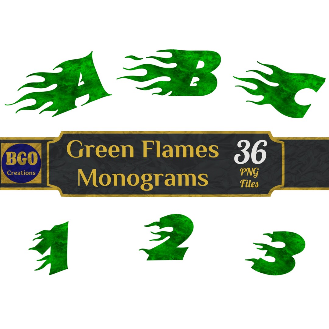 Green Flame Letters, Flame PNG Letters, Flame Monogram, Flames Alphabet ...