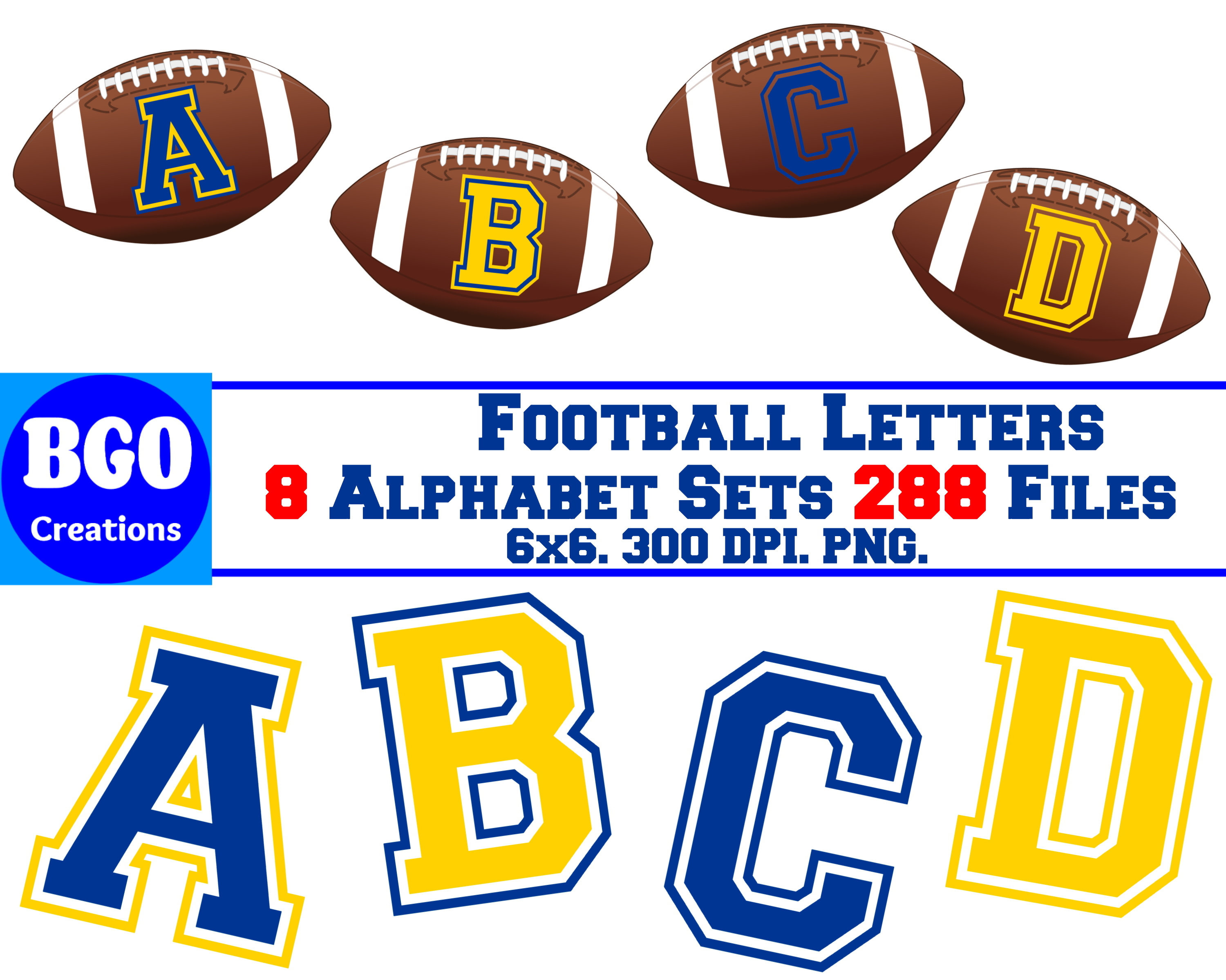Blue & Gold Digital Football Alphabet PNG Letters/numbers 8 - Etsy