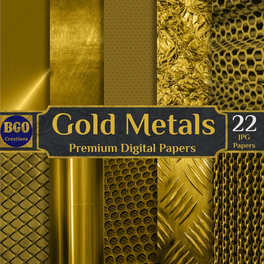 22 Gold Metals Digital Paper, Brass Digital Paper, Brushed Metal ...