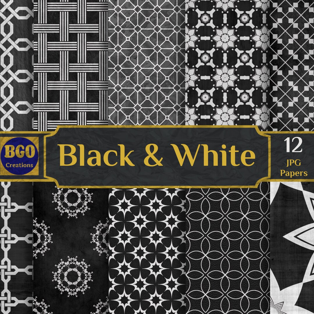 Seamless Distressed Black & White Digital Paper Pack, 12 Ornate ...