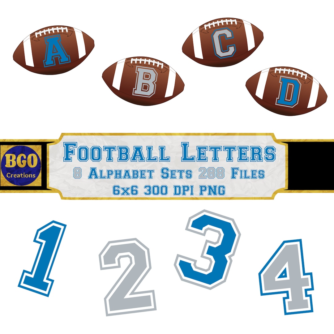 Blue & Silver Digital Football Alphabet, PNG Letters/numbers, 8 ...