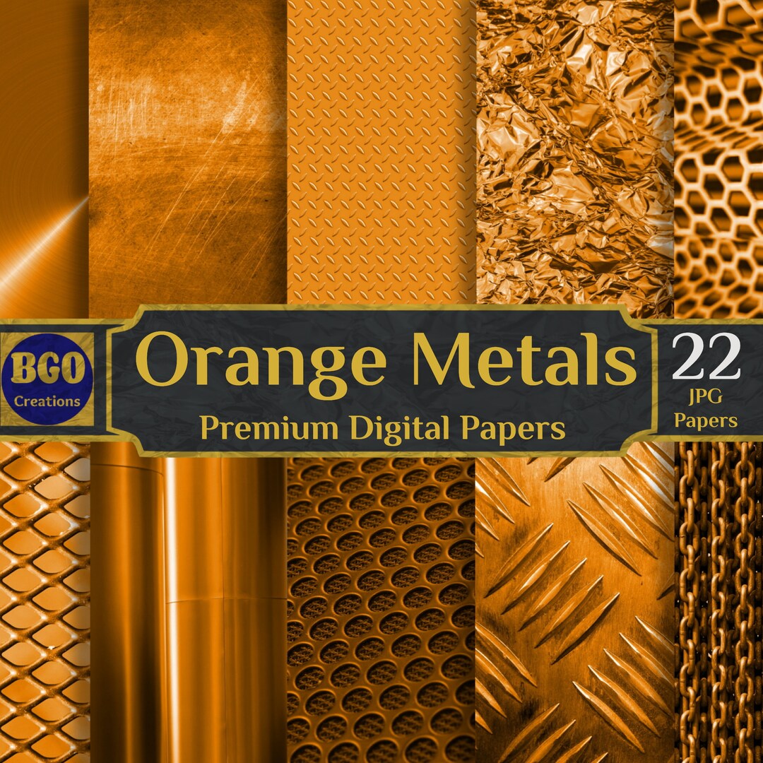 22 Orange Metals Digital Paper, Brass Digital Paper, Brushed Metal ...