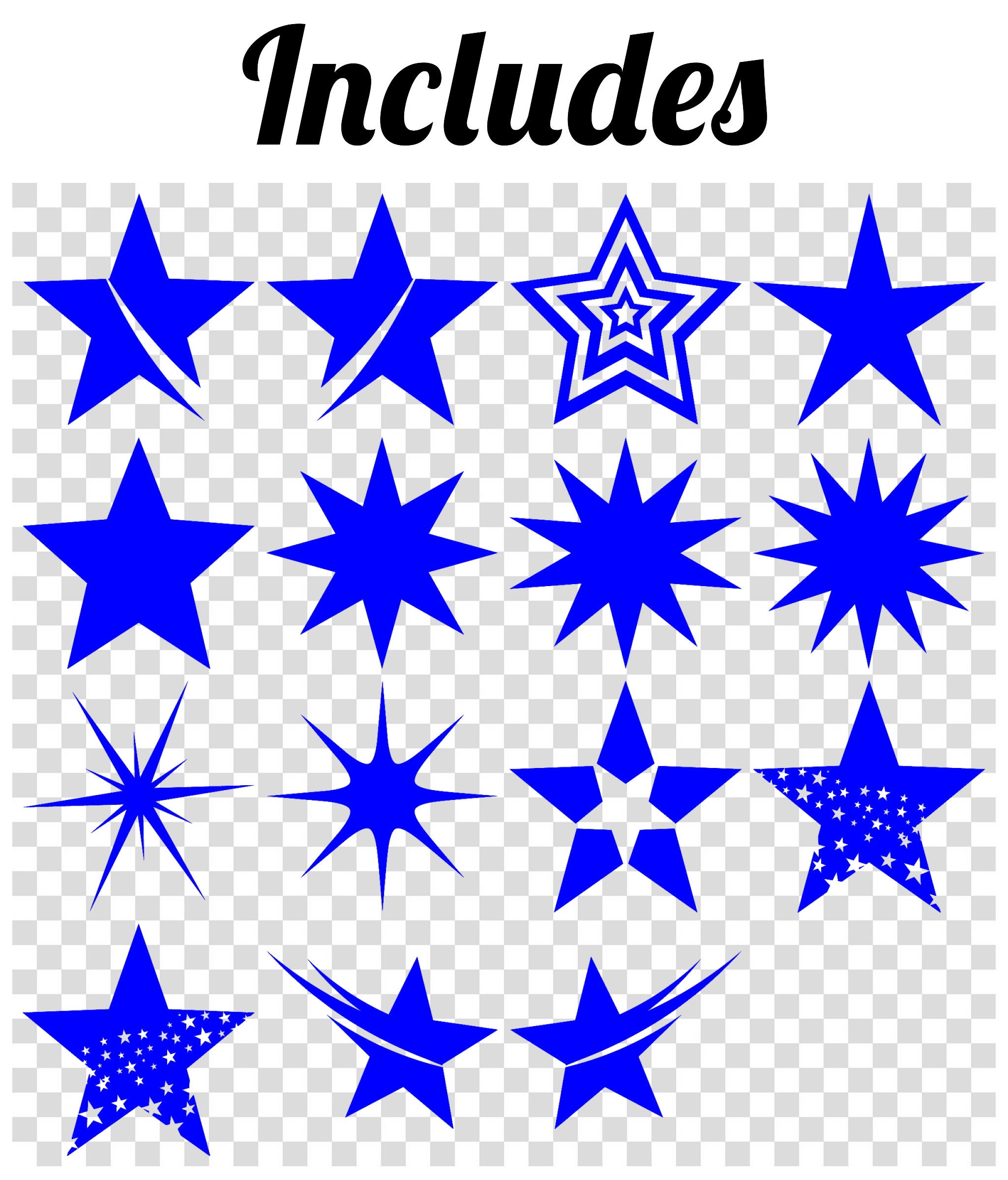 Blue Stars PNG Bundle, 15 Star Images, Printable Stars Clipart, Stars ...