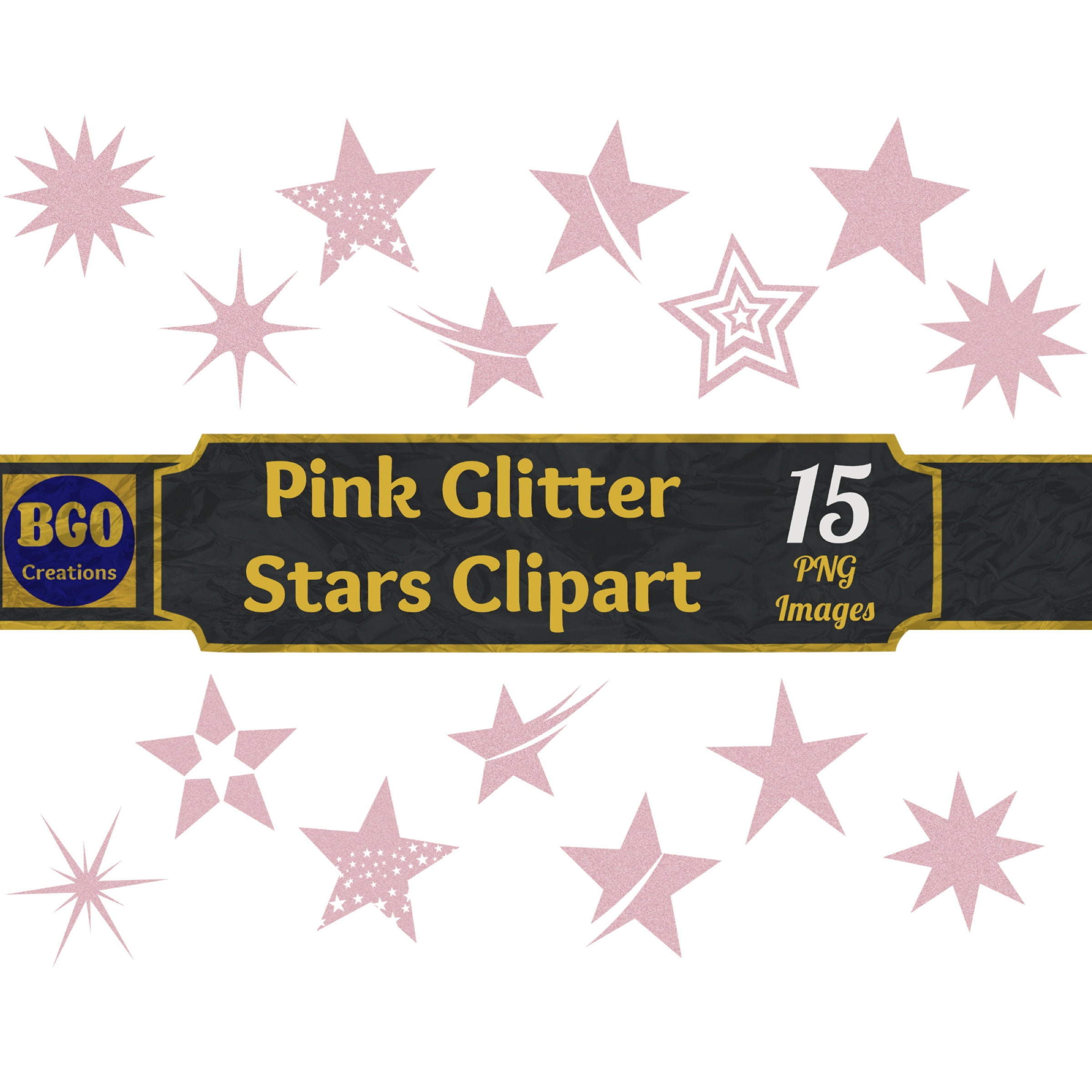 Pink Glitter Stars PNG Bundle, 15 Star Images, Printable Stars Clipart ...