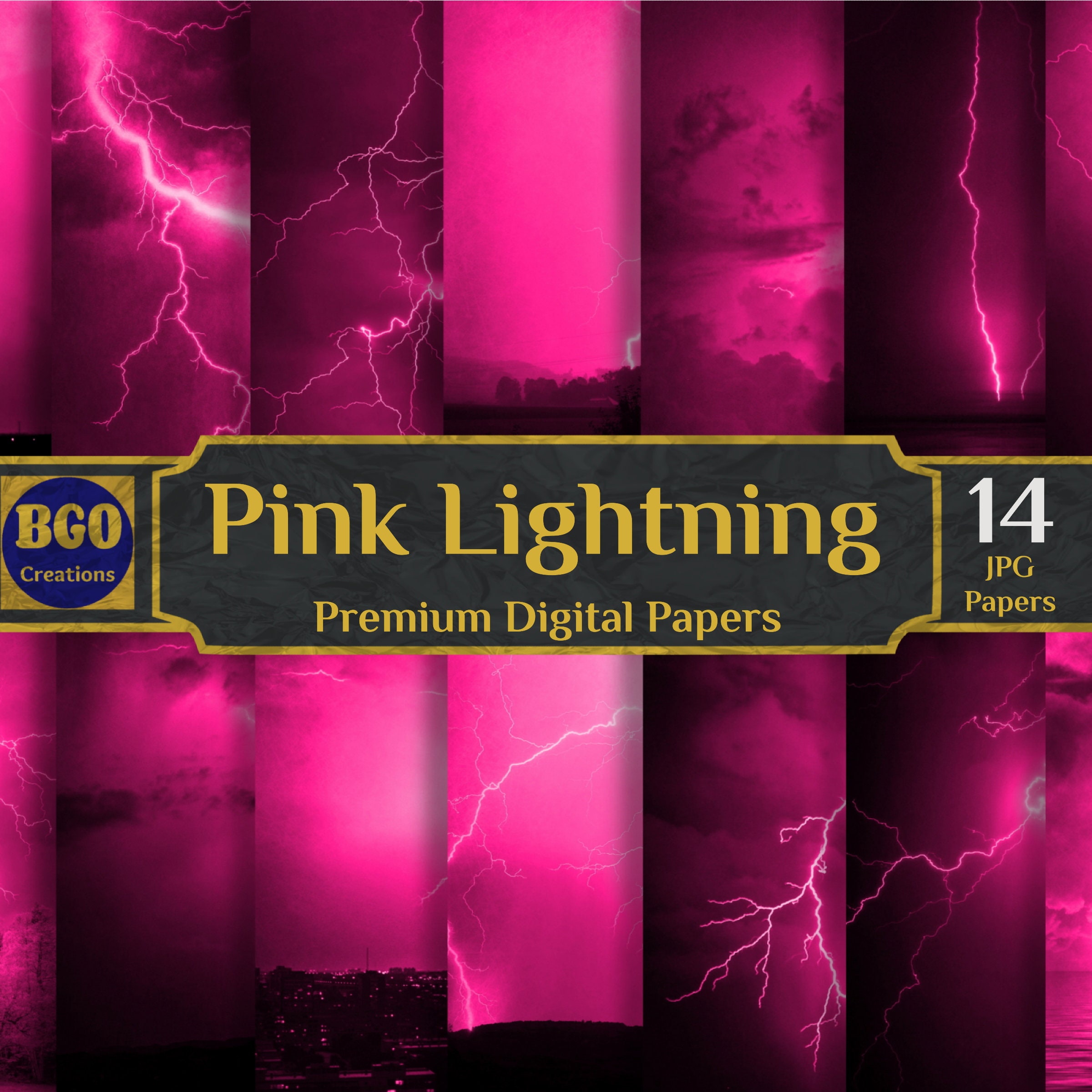 Pink Lightning Digital Paper Pack, 14 Textured Scrapbooking Papers ...
