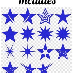 Blue Glitter Stars PNG Bundle, 15 Star Images, Printable Stars Clipart ...