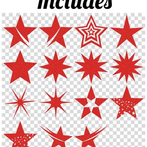 Red Glitter Stars PNG Bundle, 15 Star Images, Printable Stars Clipart, Stars Clip Art, Red Stars ...