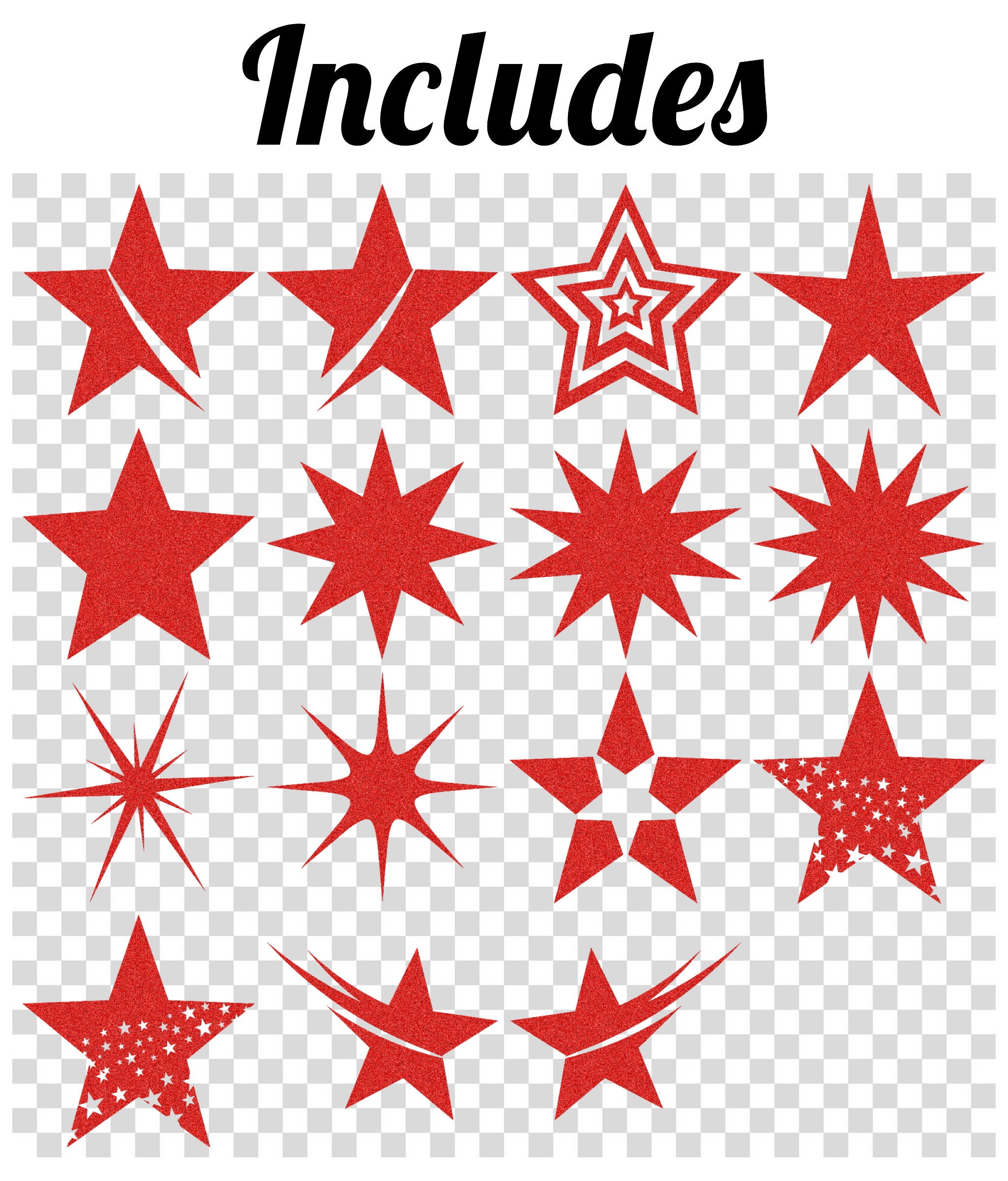 Red Glitter Stars PNG Bundle, 15 Star Images, Printable Stars Clipart ...