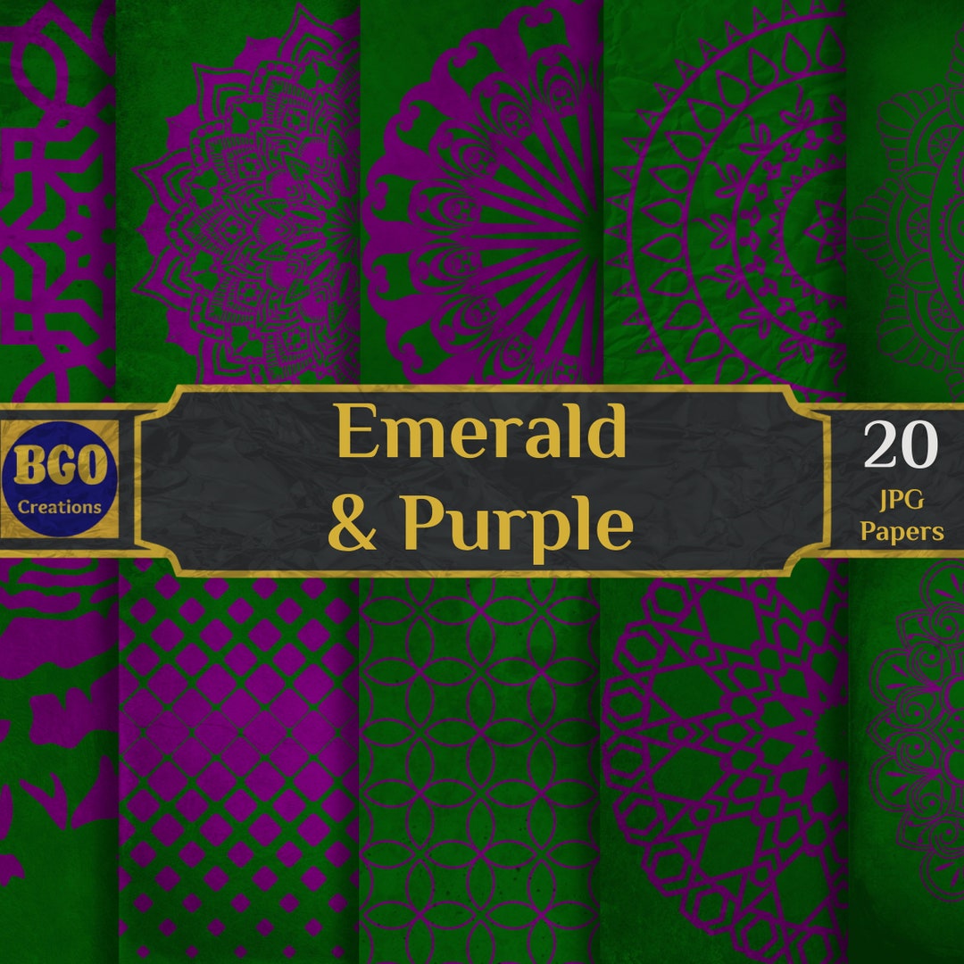 Distressed Emerald Green & Purple Digital Paper Pack, 20 Ornate ...