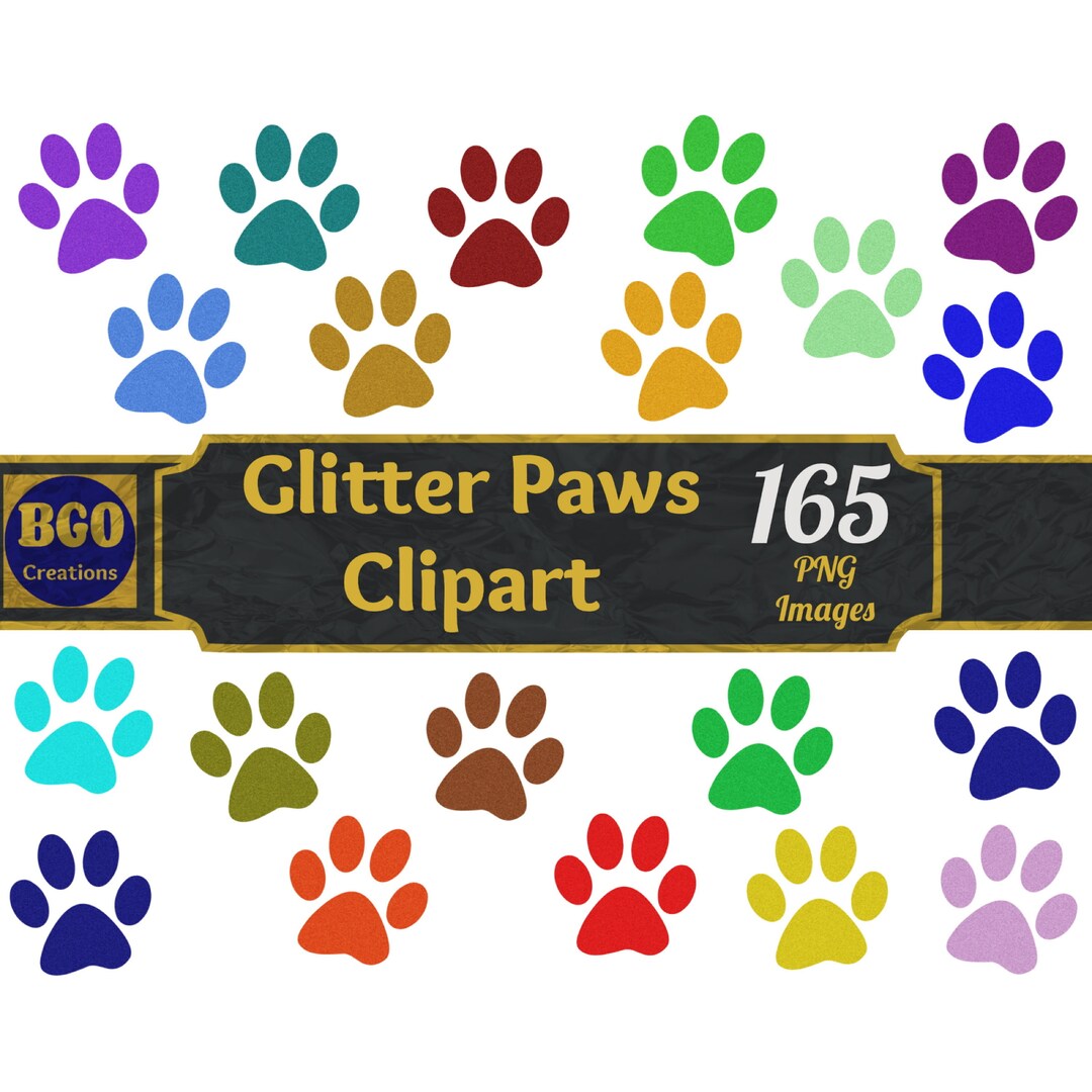 165 Colors Glitter Paw Prints PNG Clip Art, Glitter Paws Digital ...