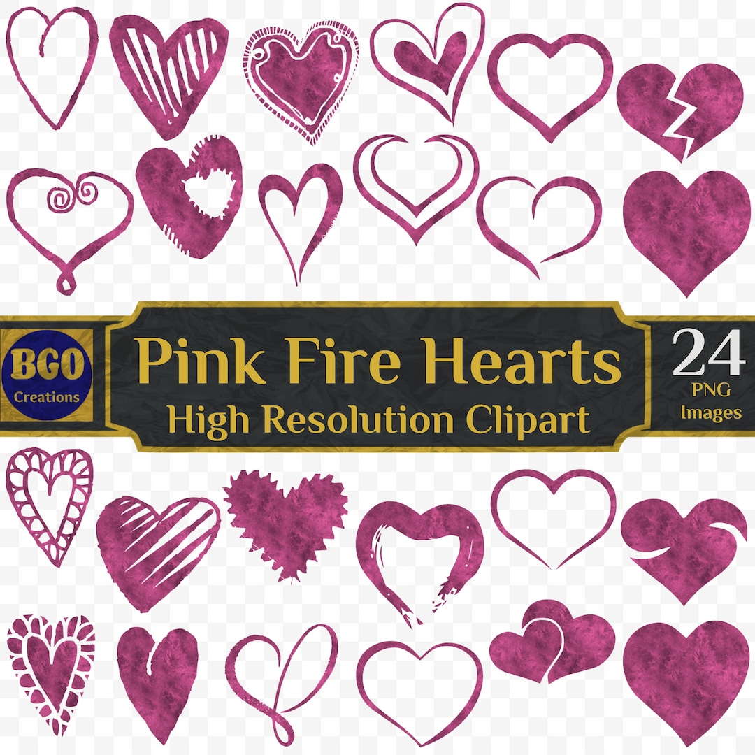 Hot Pink Fire Hearts PNG Clipart Bundle, 24 Images, Printable Hearts ...