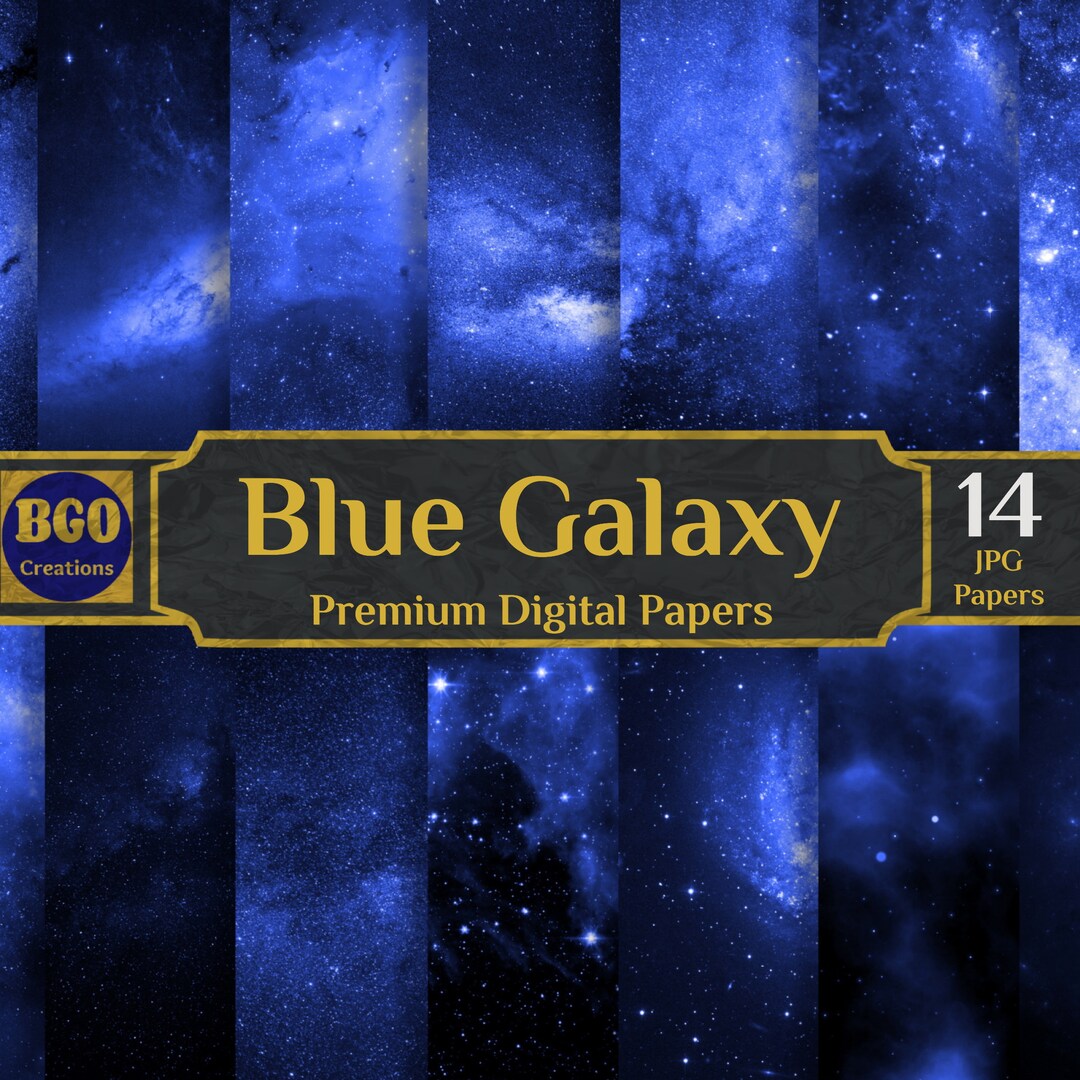 Blue Galaxy Stars Digital Paper, 14 Space Backgrounds, Watercolor ...