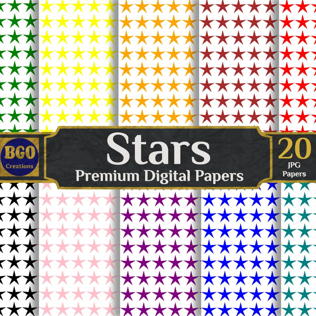 20 Essential Colors Seamless Stars Digital Paper Pack, 20 Star Seamless ...