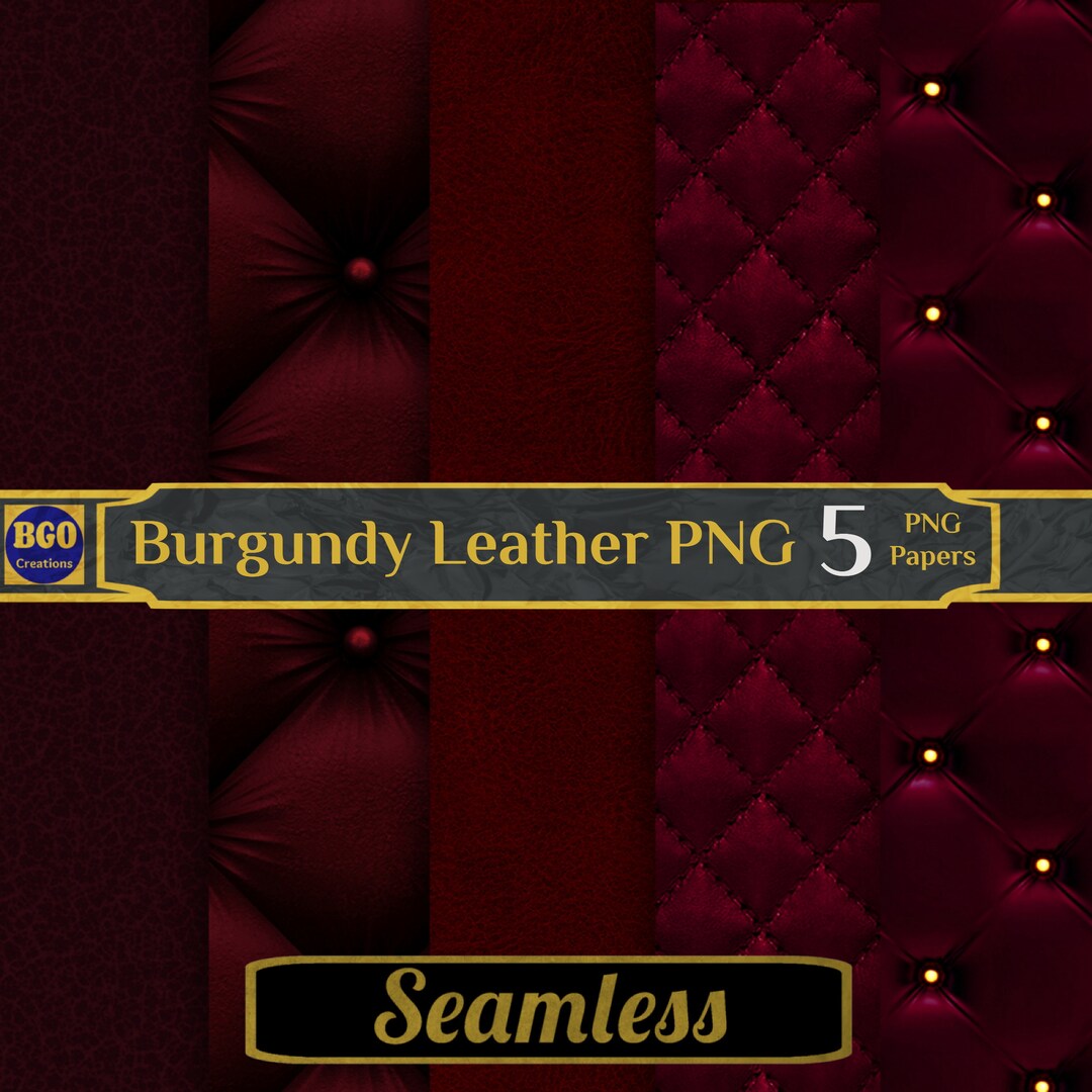 Burgundy Seamless Leather PNG Papers, 5 Leather Textures Digital Paper ...