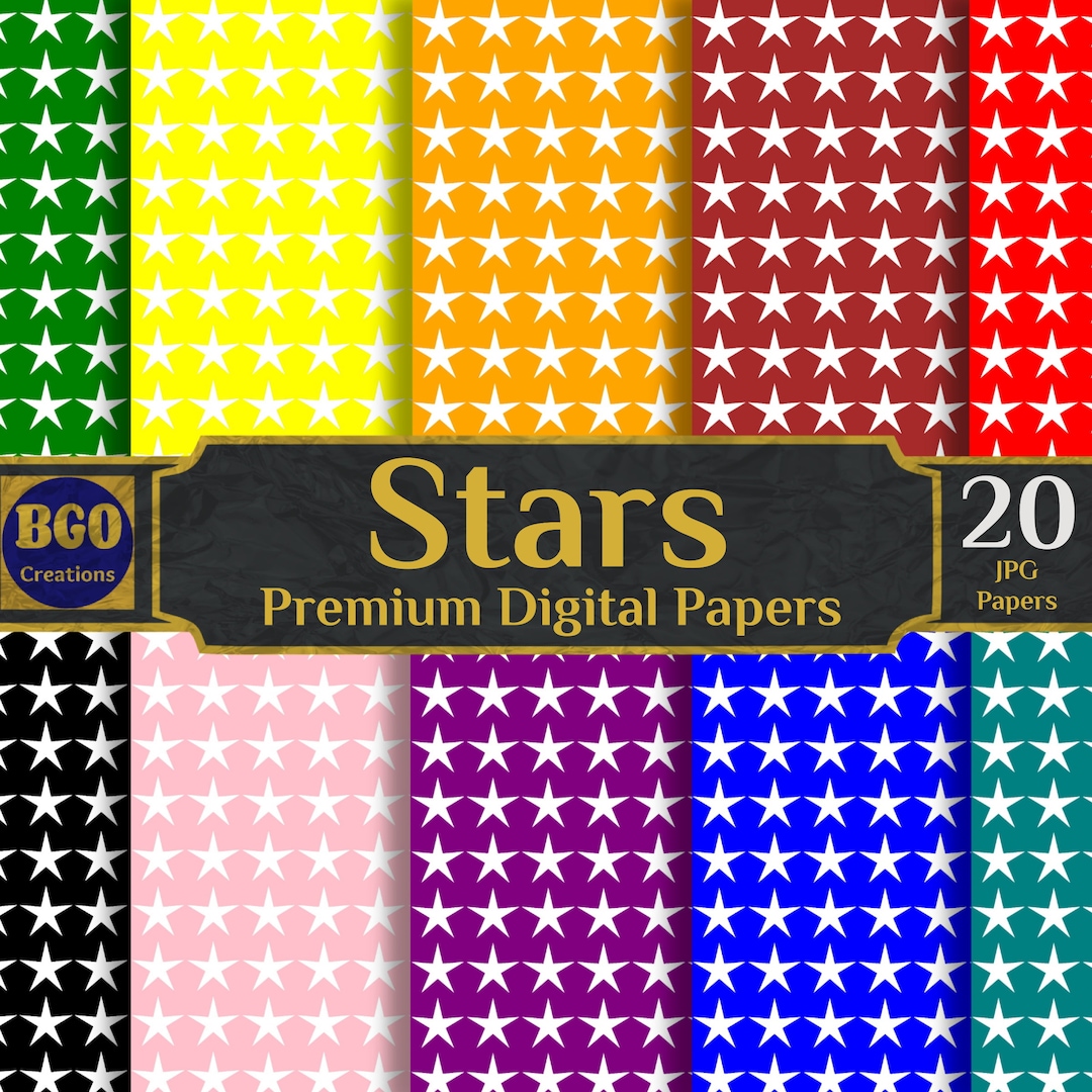 20 Colors Seamless Stars Digital Paper Pack, 20 White Stars Pattern ...