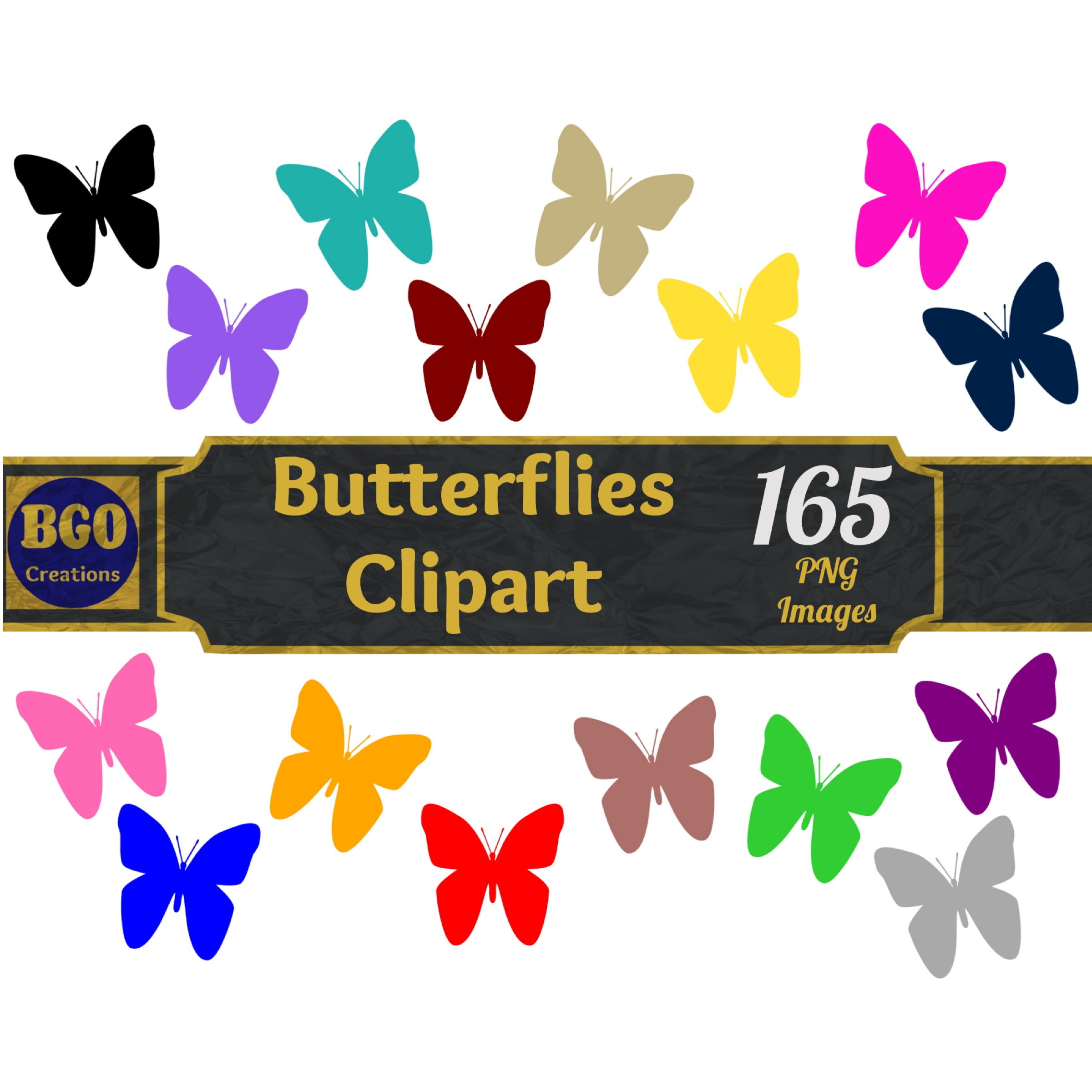 165 Colors Butterfly PNG Clip Art, 165 Butterflies Digital Clipart ...