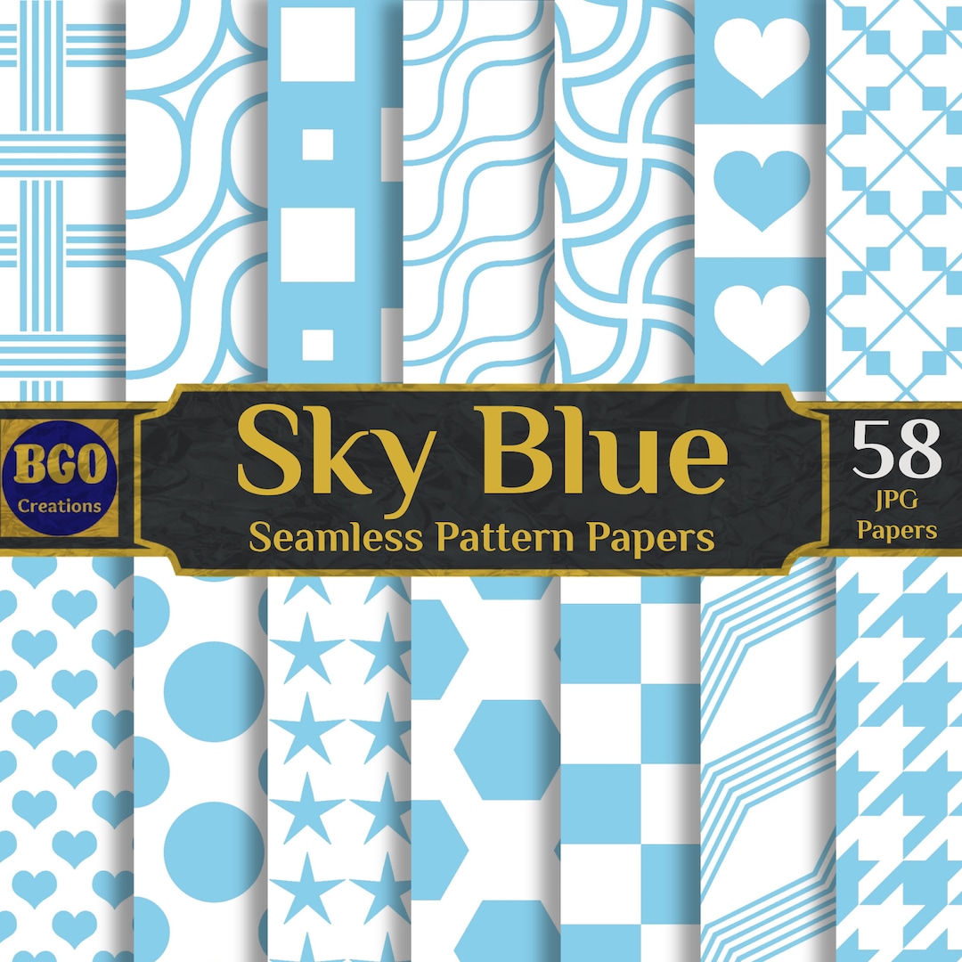 Sky Blue Seamless Pattern Papers, 58 JPG Papers, Blue Digital Paper ...