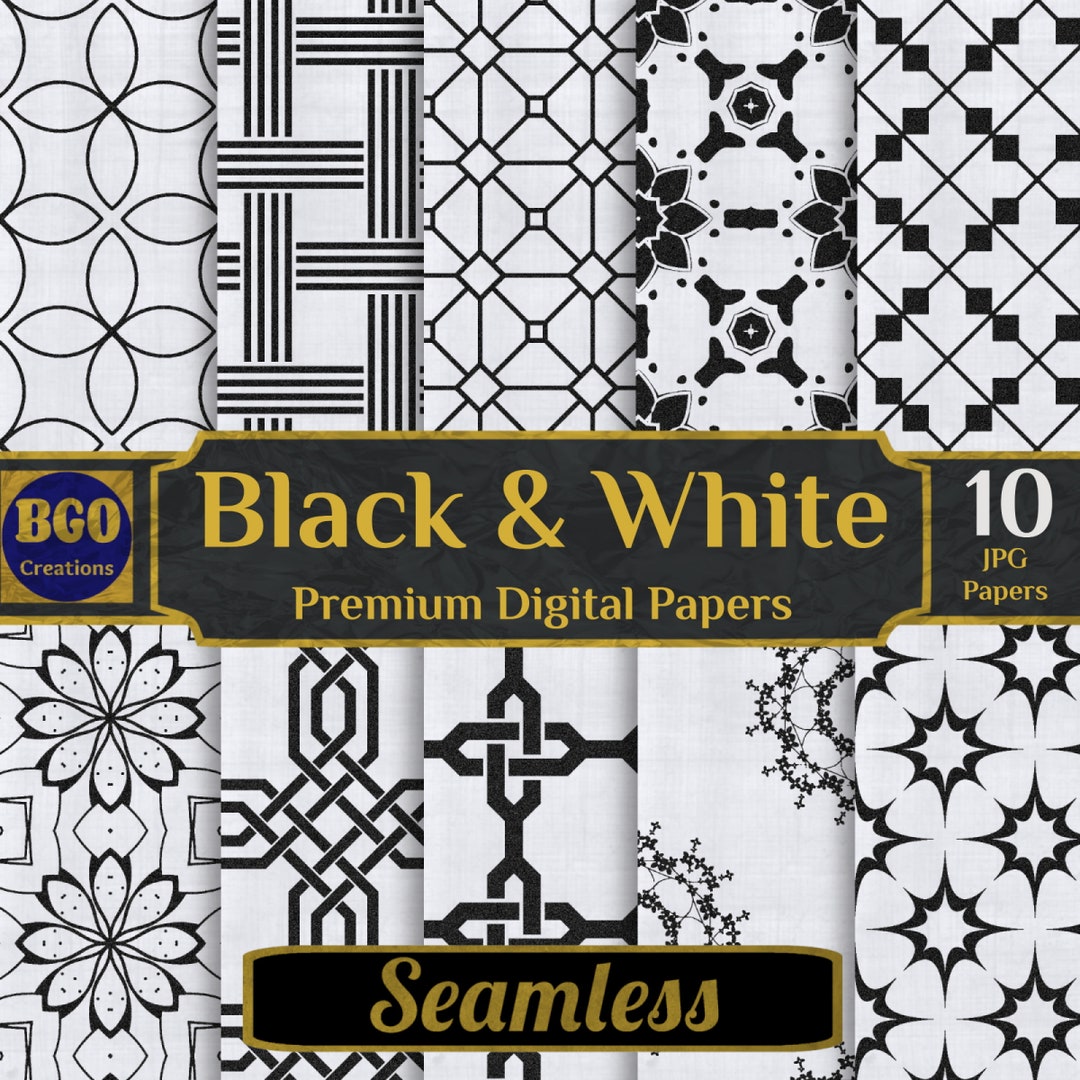 Elegant Glitter Black on White Digital Paper Pack, 10 Seamless Textures ...