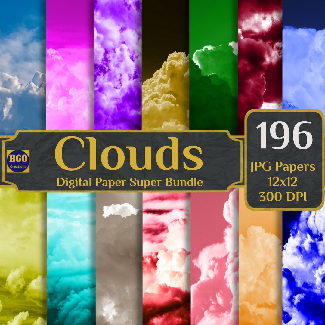 Clouds Digital Paper Super Bundle, 196 Scrapbooking Papers, Cloud ...