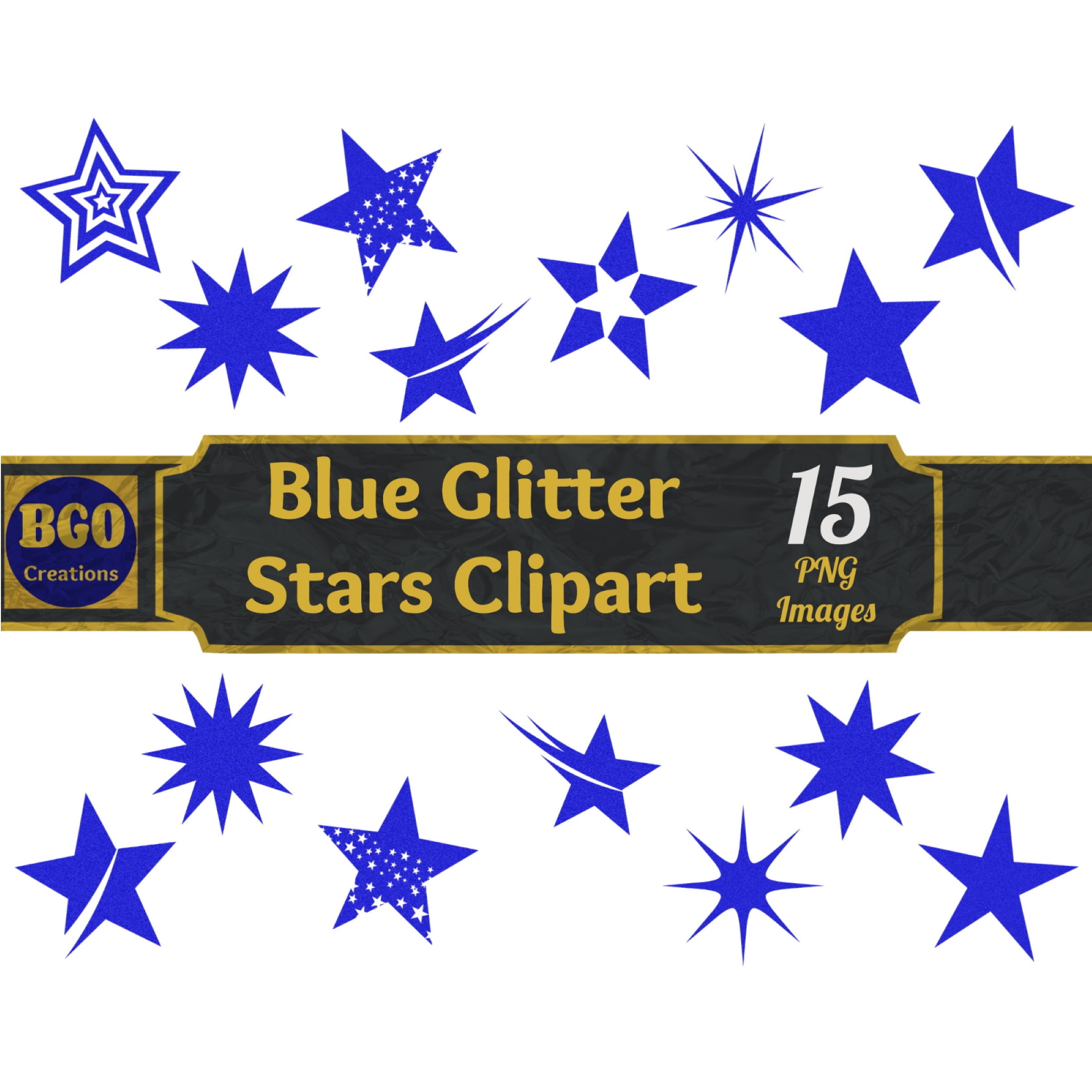 Blue Glitter Stars PNG Bundle, 15 Star Images, Printable Stars Clipart ...