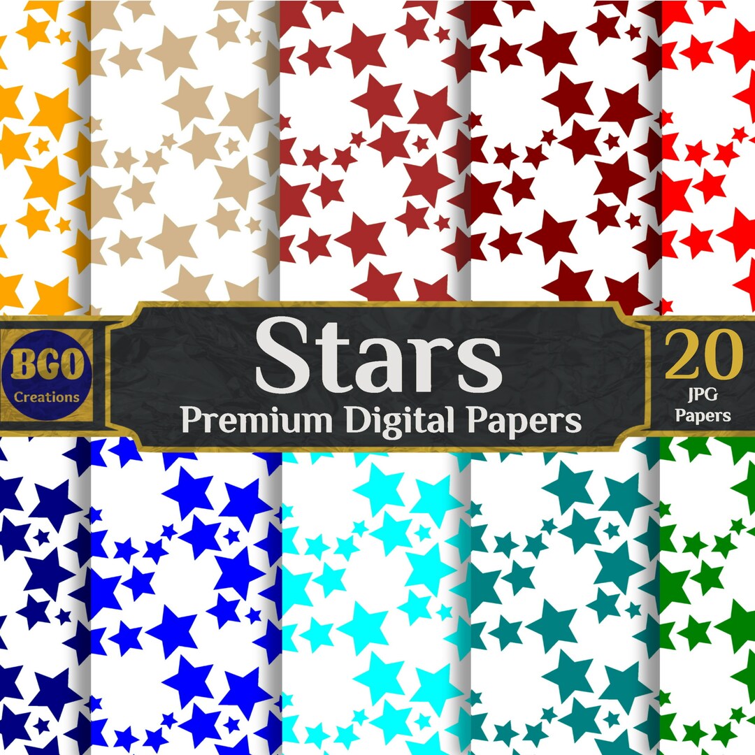 20 Essential Colors Seamless Stars Digital Paper Pack, 20 Star Seamless ...