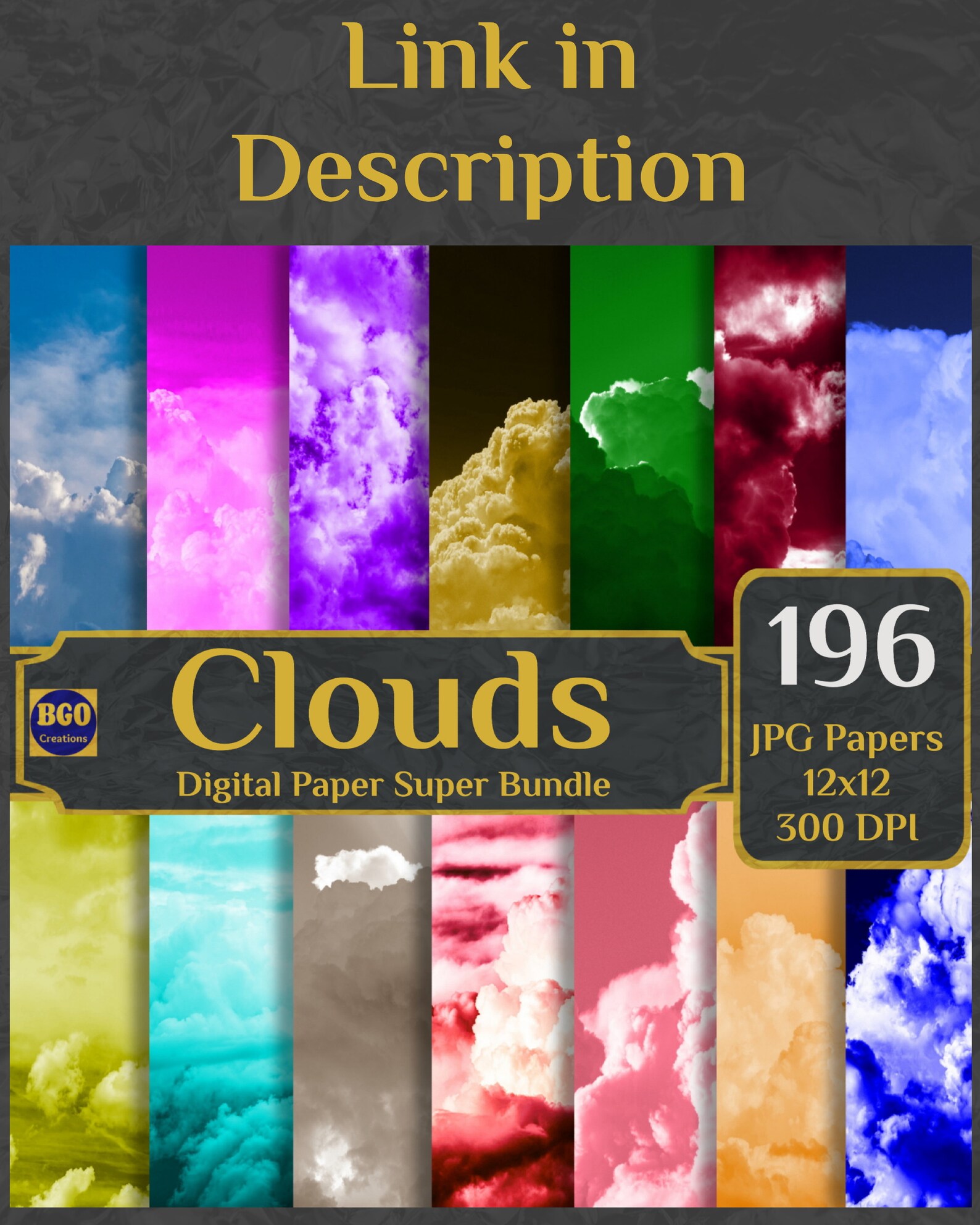 Blue Clouds Digital Paper Pack, 14 Scrapbooking Papers, Cloud Textures ...