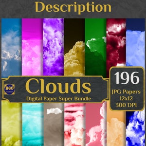 Blue Clouds Digital Paper Pack, 14 Scrapbooking Papers, Cloud Textures ...