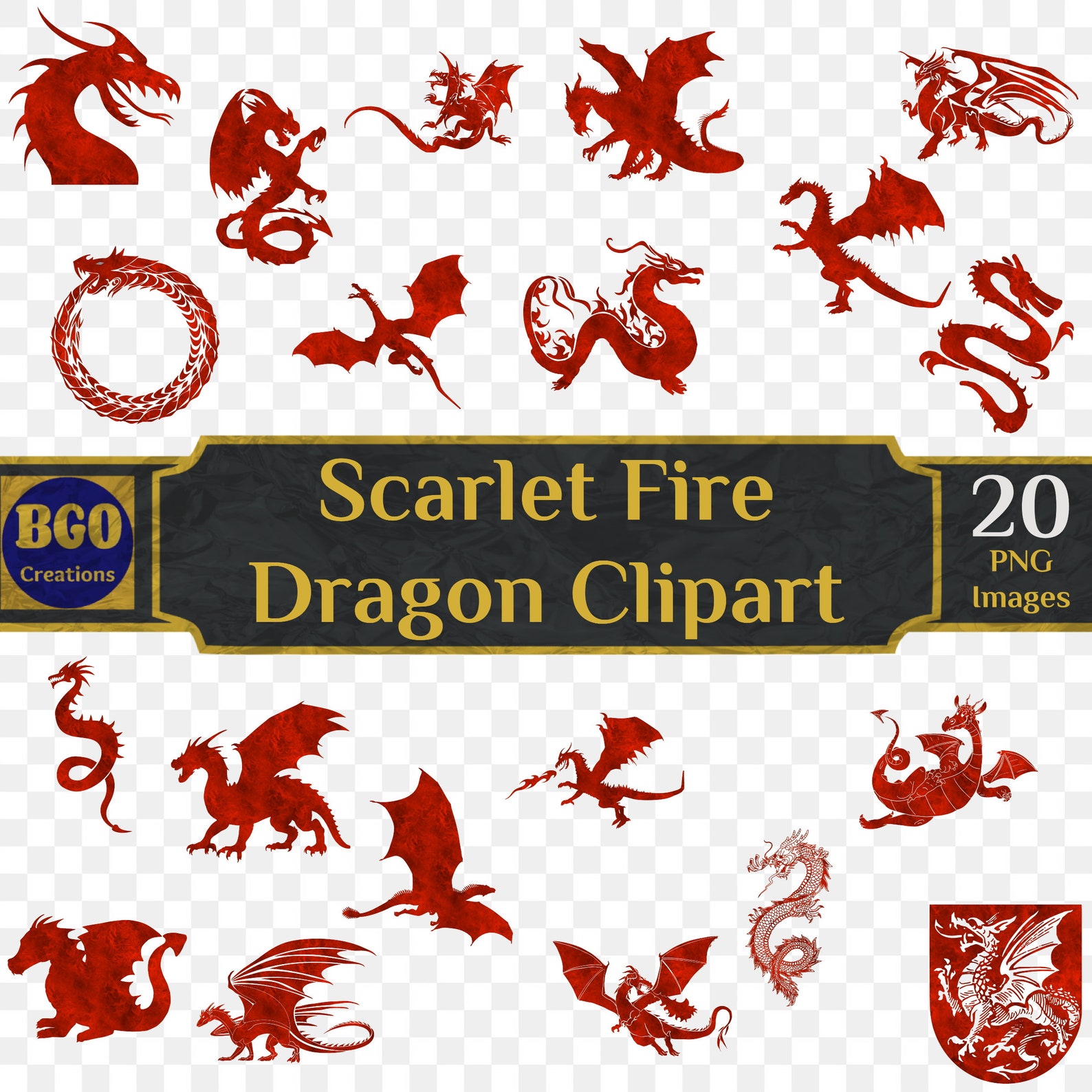 Scarlet Fire Dragons Clipart, 20 Fiery Red Dragon PNG Images, Printable ...