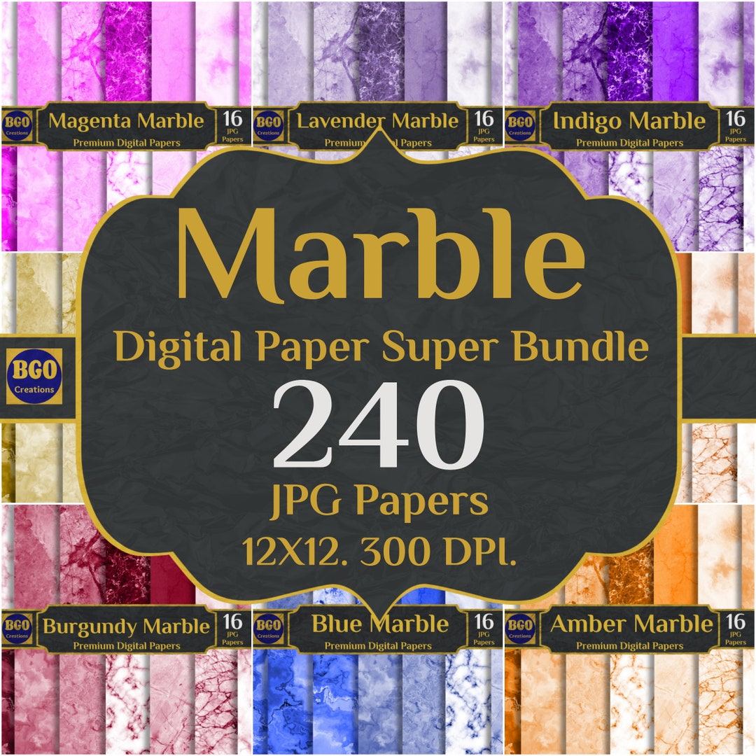 Marble Digital Paper Bundle, 240 Realistic Marble Texture Papers, Stone ...
