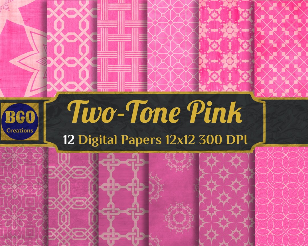 Seamless Hot Pink Digital Paper Pack, 12 Ornate Distressed Hot Pink ...