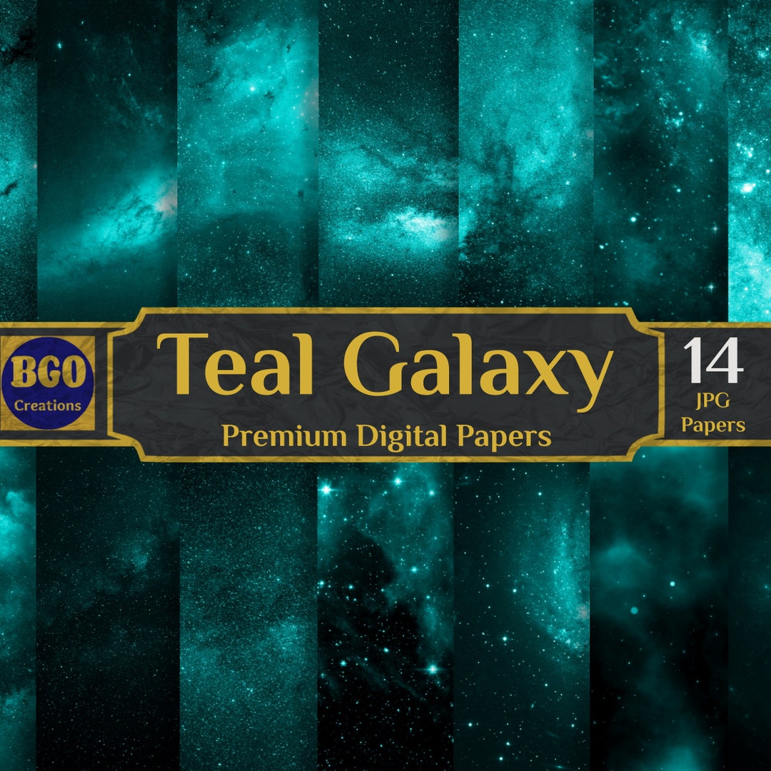 Teal Galaxy Stars Digital Papers, 14 Space Backgrounds, Watercolor ...