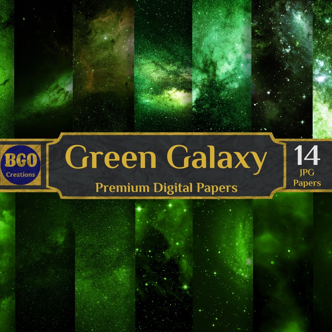 Green Galaxy Stars Digital Papers, 14 Space Backgrounds, Watercolor ...