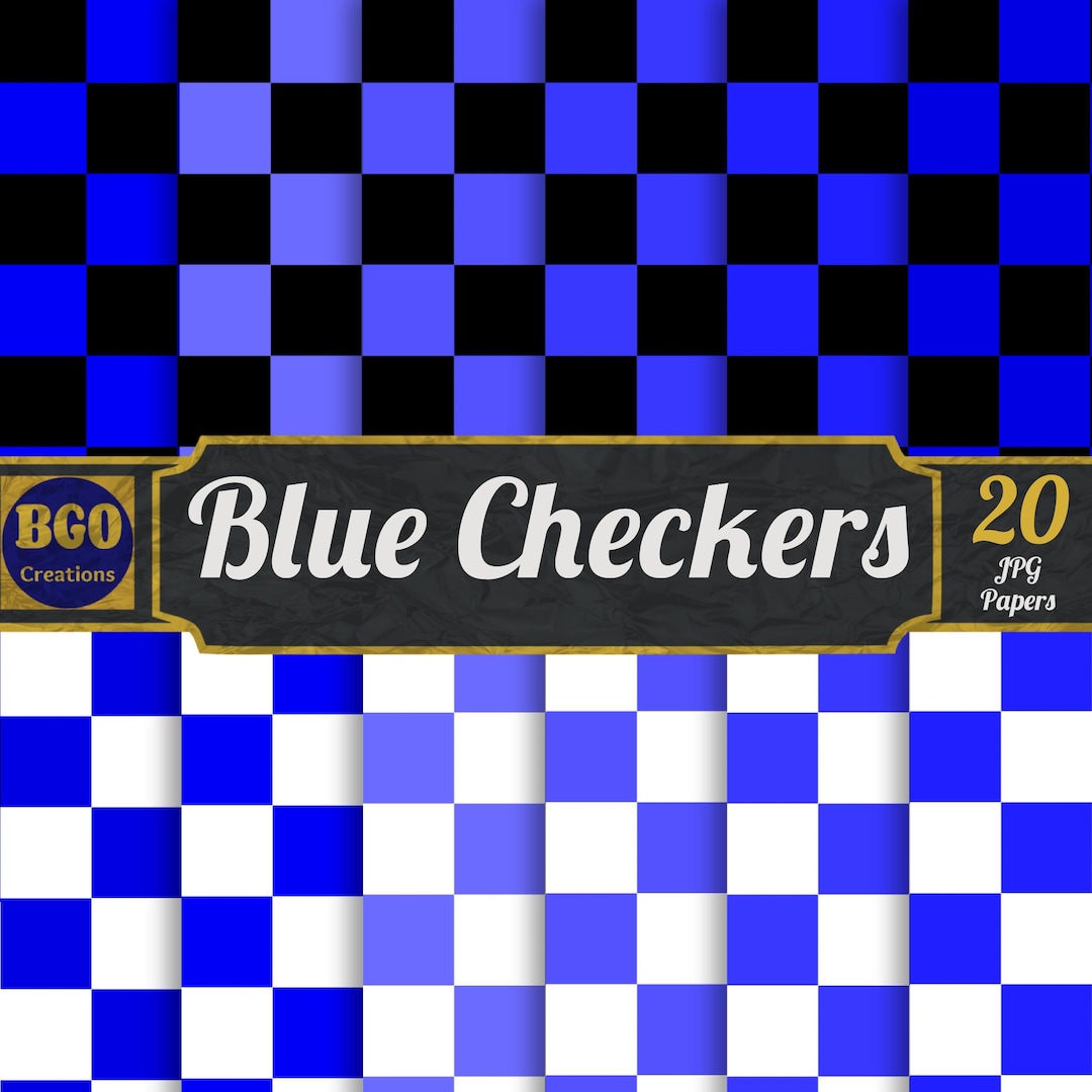 Blue Checkers Digital Paper Pack, 20 Seamless Checkerboard Printable ...