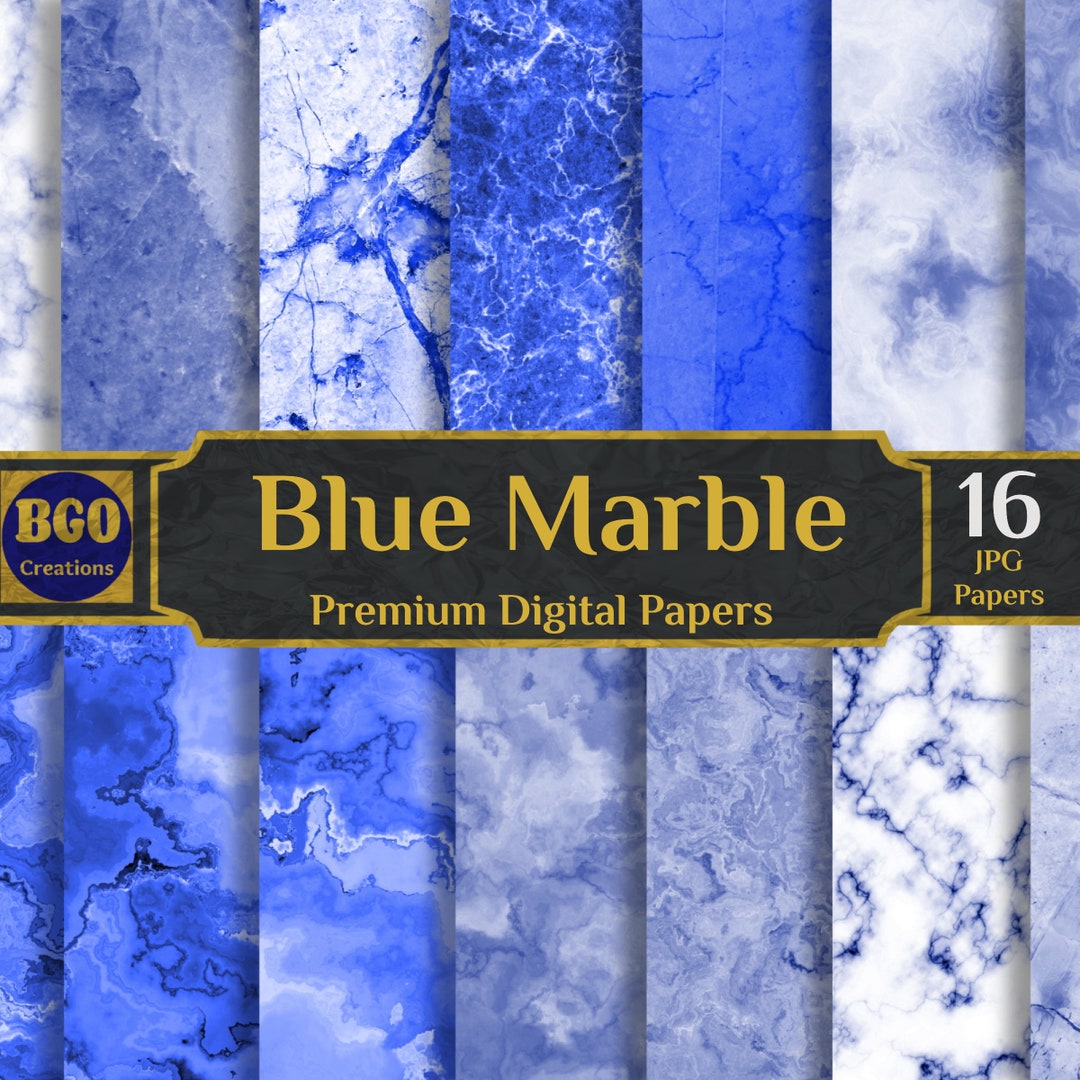 Blue Marble Digital Paper Pack, 16 Realistic Marble Textures Papers ...