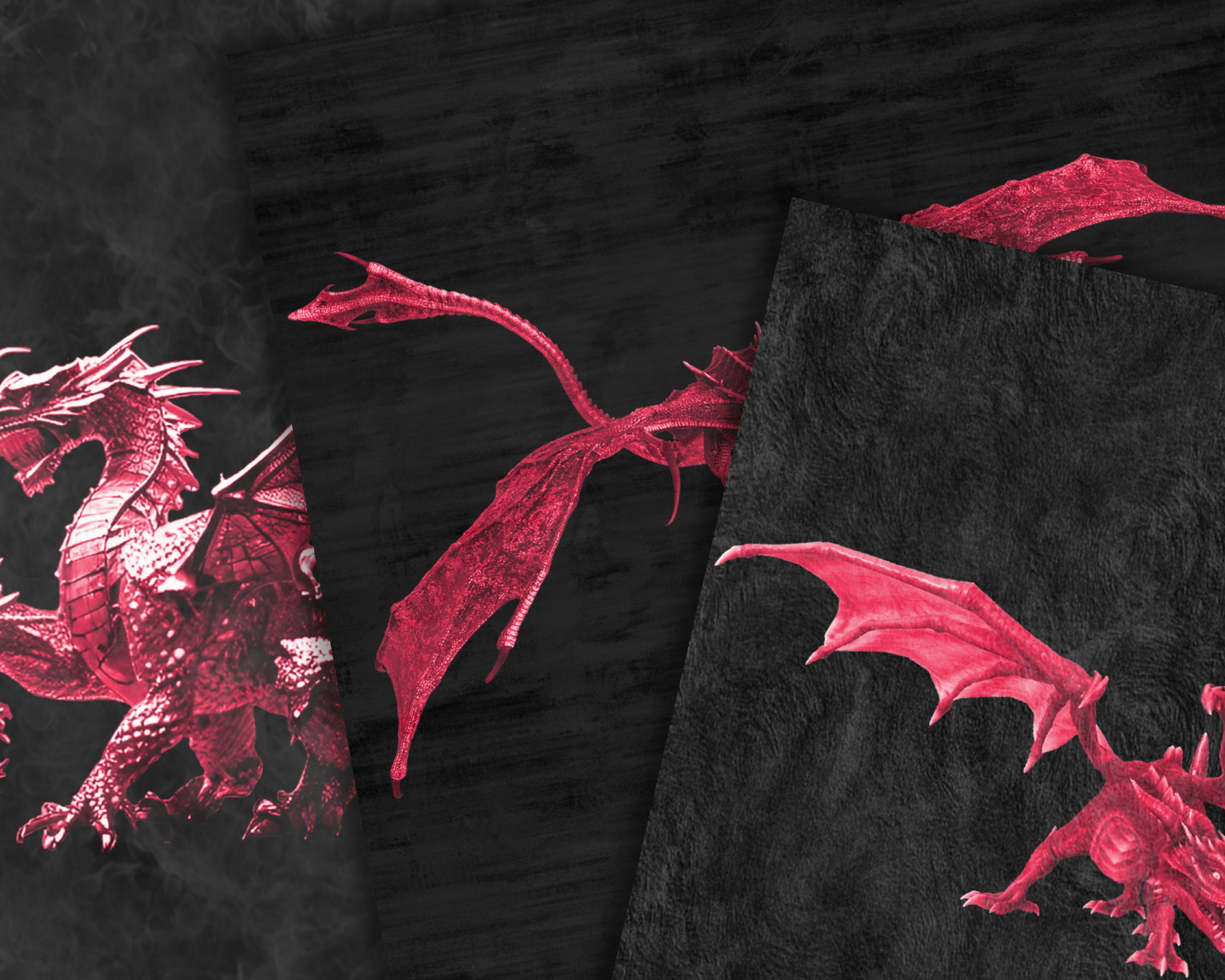 Red Dragons Digital Paper Pack, 15 Textured Scrapbooking Fantasy Dragon ...