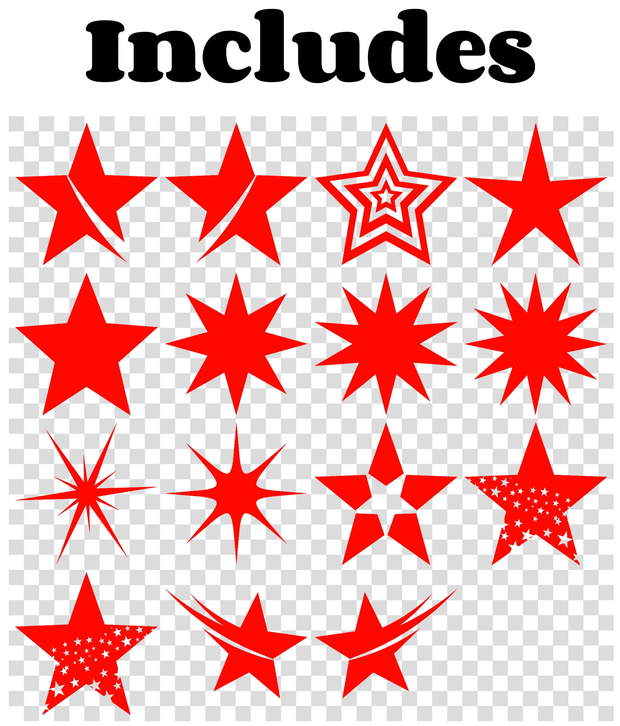 Red Stars PNG Bundle, 15 Star Images, Printable Stars Clipart, Stars ...