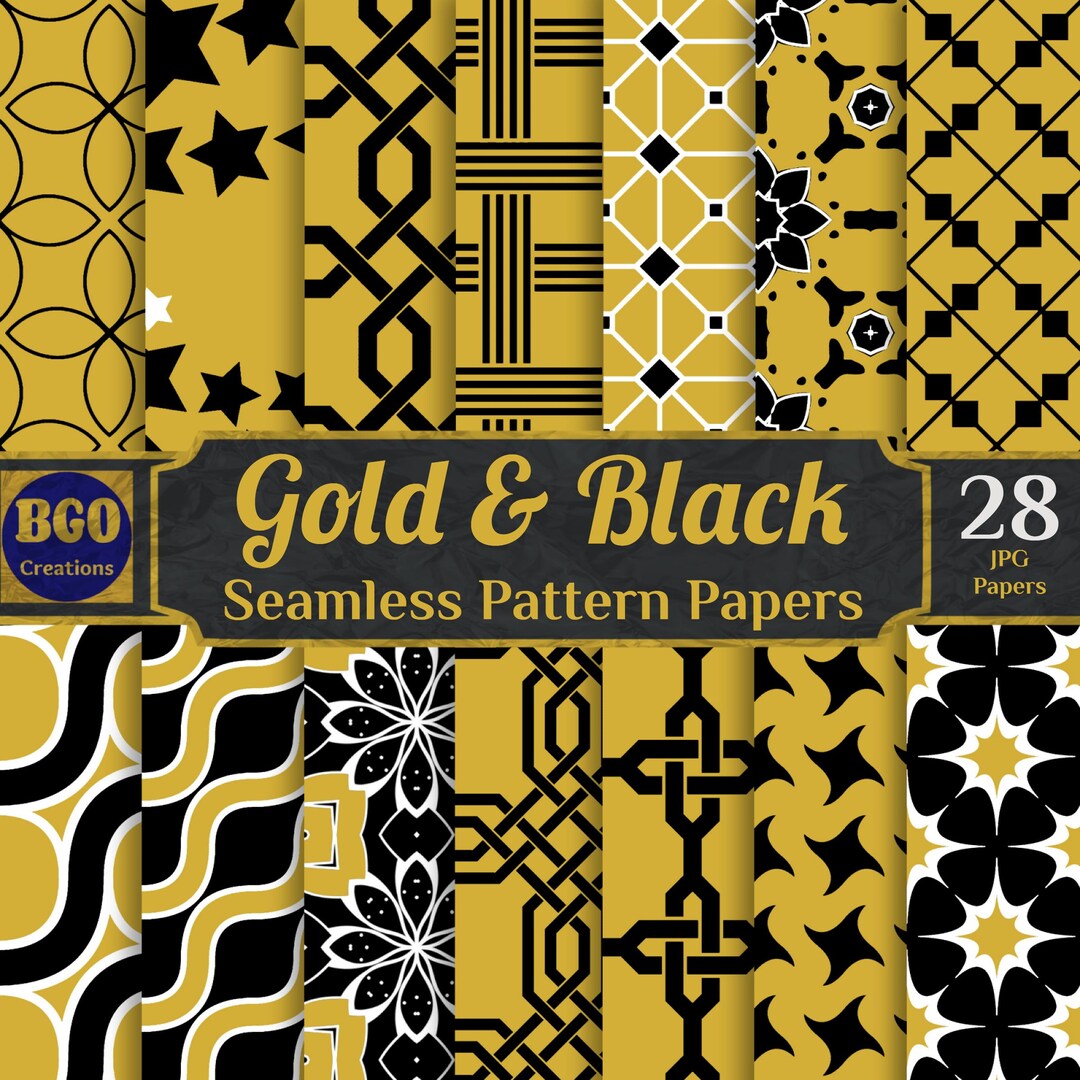 Gold and Black Digital Paper, 28 Printable Seamless Scrapbooking ...