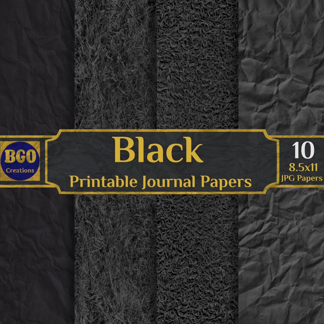 Black Textures Printable Junk Journal Pages, Junk Journal Kit, 10 Black ...