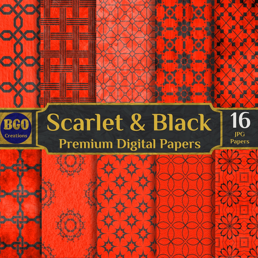 Seamless Distressed Scarlet & Black Digital Paper Pack, 16 Ornate ...