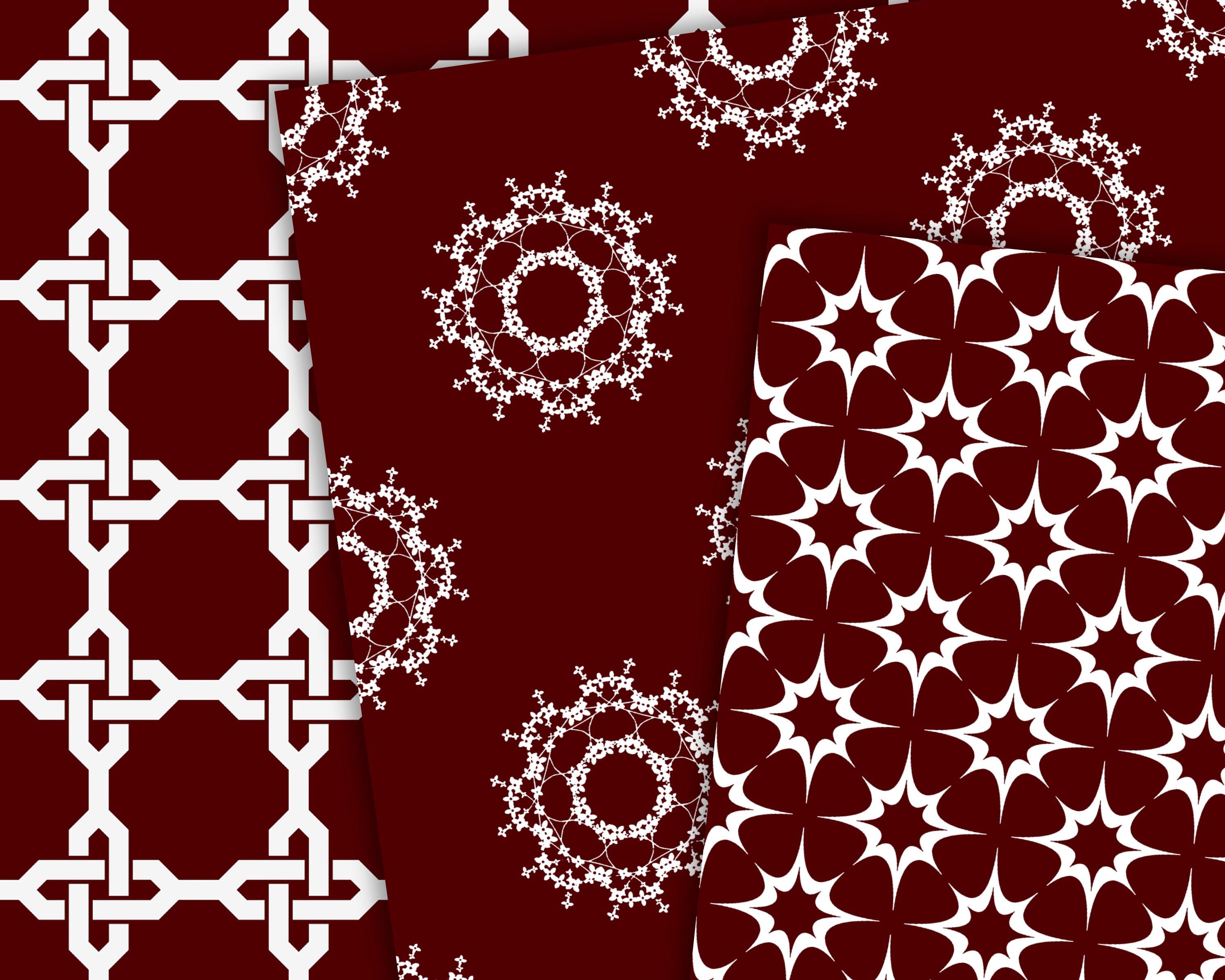 Maroon and White Patterns, 50 Seamless Digital Pattern Papers ...