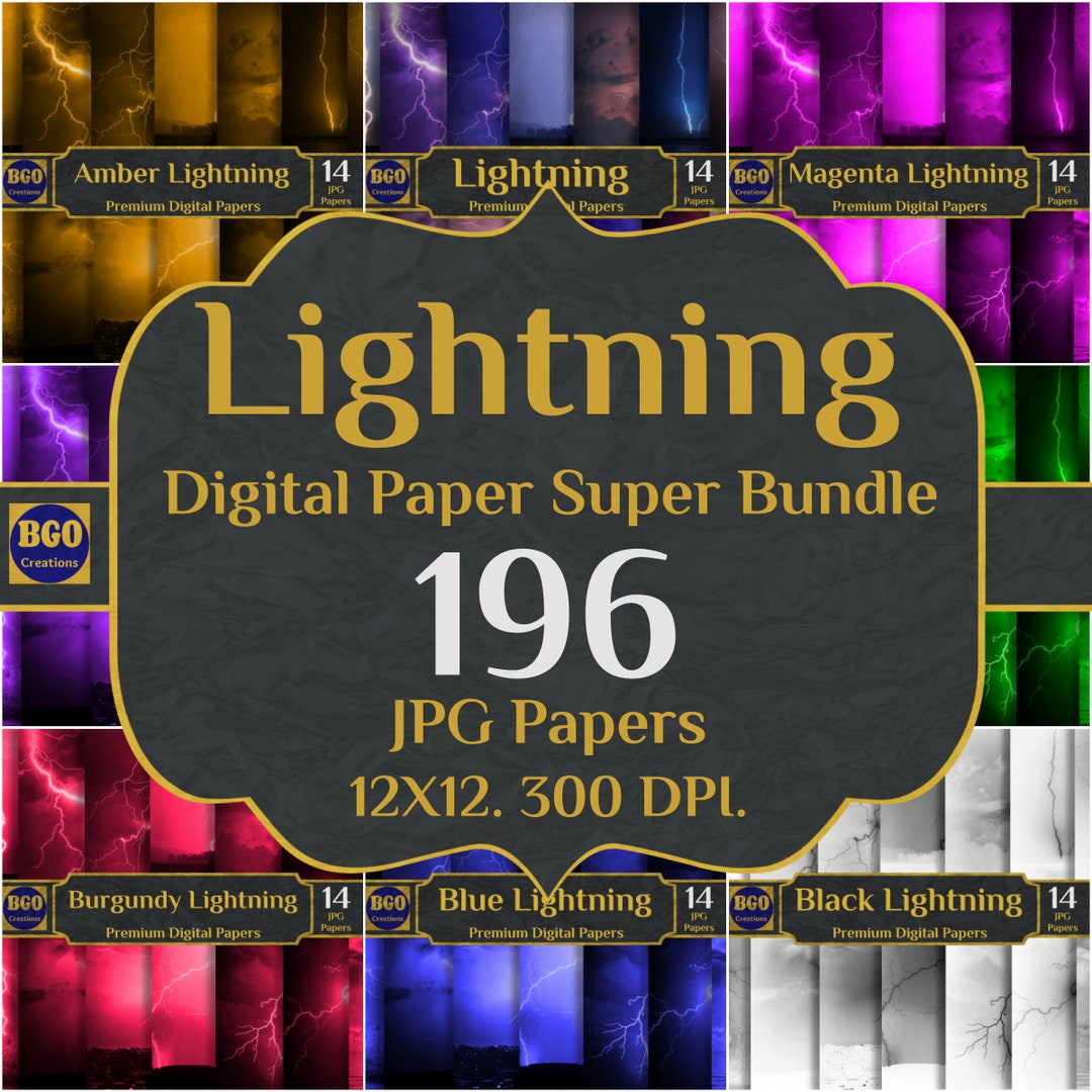 Lightning Digital Paper Bundle, 196 Scrapbooking Papers, Stormy ...