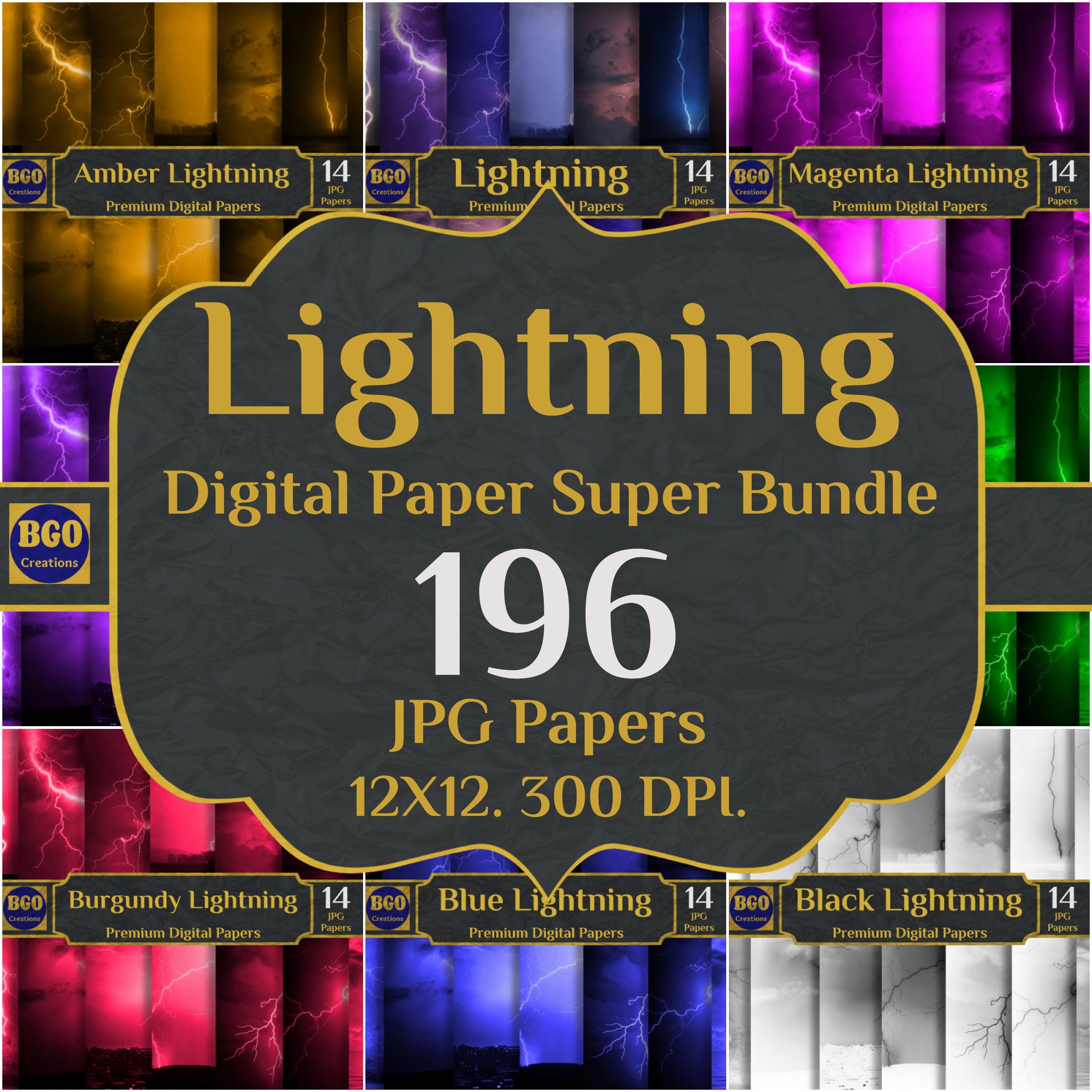 Lightning Digital Paper Bundle, 196 Scrapbooking Papers, Stormy ...