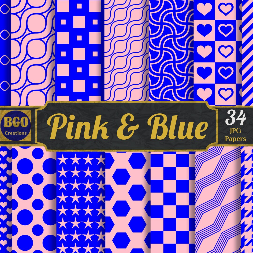 Pink and Blue Patterns, 34 Printable Seamless Scrapbooking Pattern ...