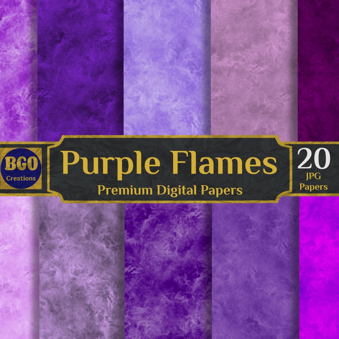 Purple Flames Digital Paper Pack, 20 Fire Textured Printable Purple ...