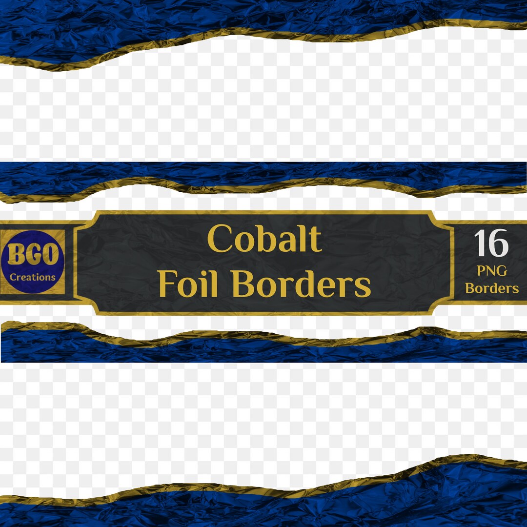 Cobalt Blue Foil Borders, 16 Blue & Gold Foil Borders, PNG Wave Borders ...