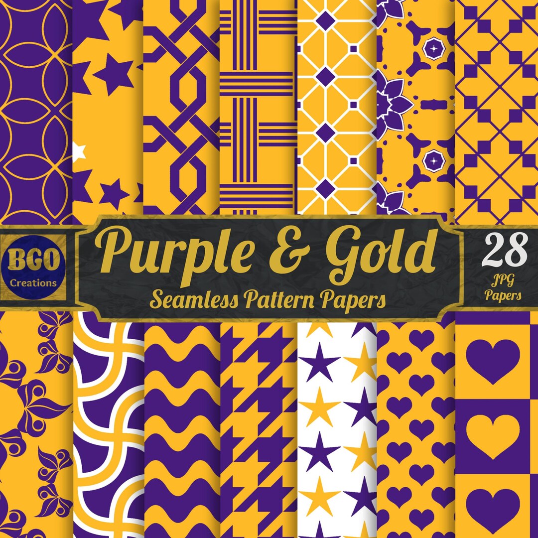Purple and Gold Patterns, 28 Seamless Digital Pattern Papers, Printable ...