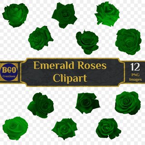 Emerald Roses PNG Bundle, 12 Green Roses Images, Printable Roses ...